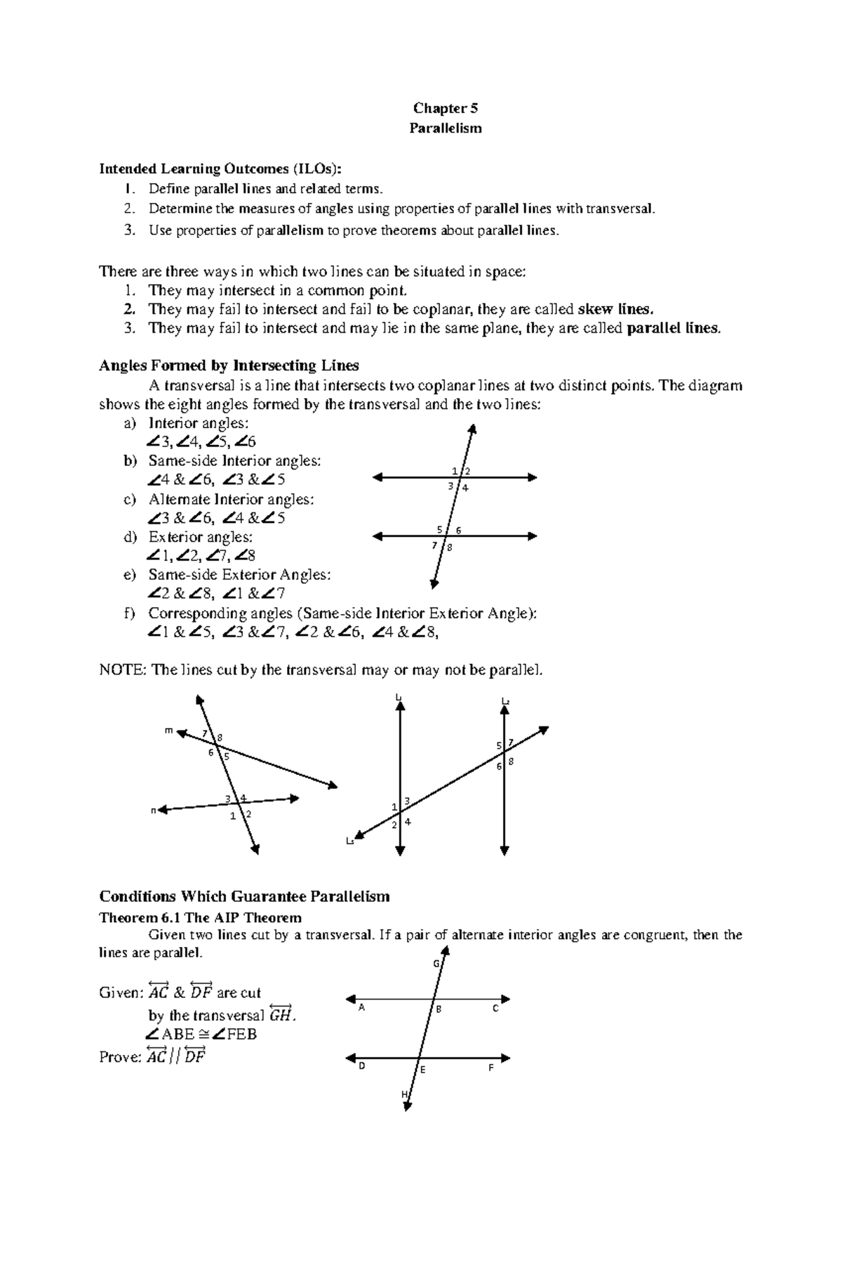 Chapter 5: Parallelism Concepts & Theorems - Math Study Material - Studocu