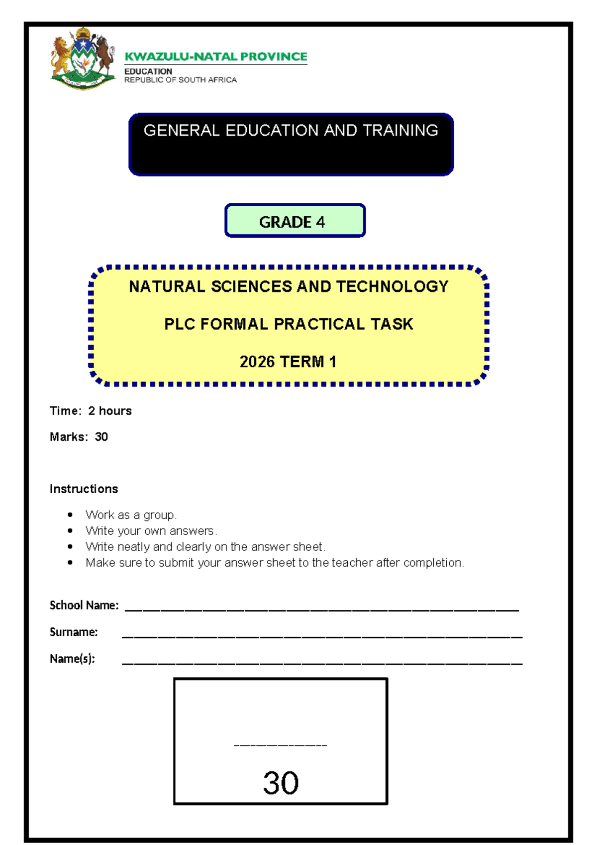 NS-Tech Grade 4 Term 1 Practical Task: Animal Shelter Design 2026 - Studocu