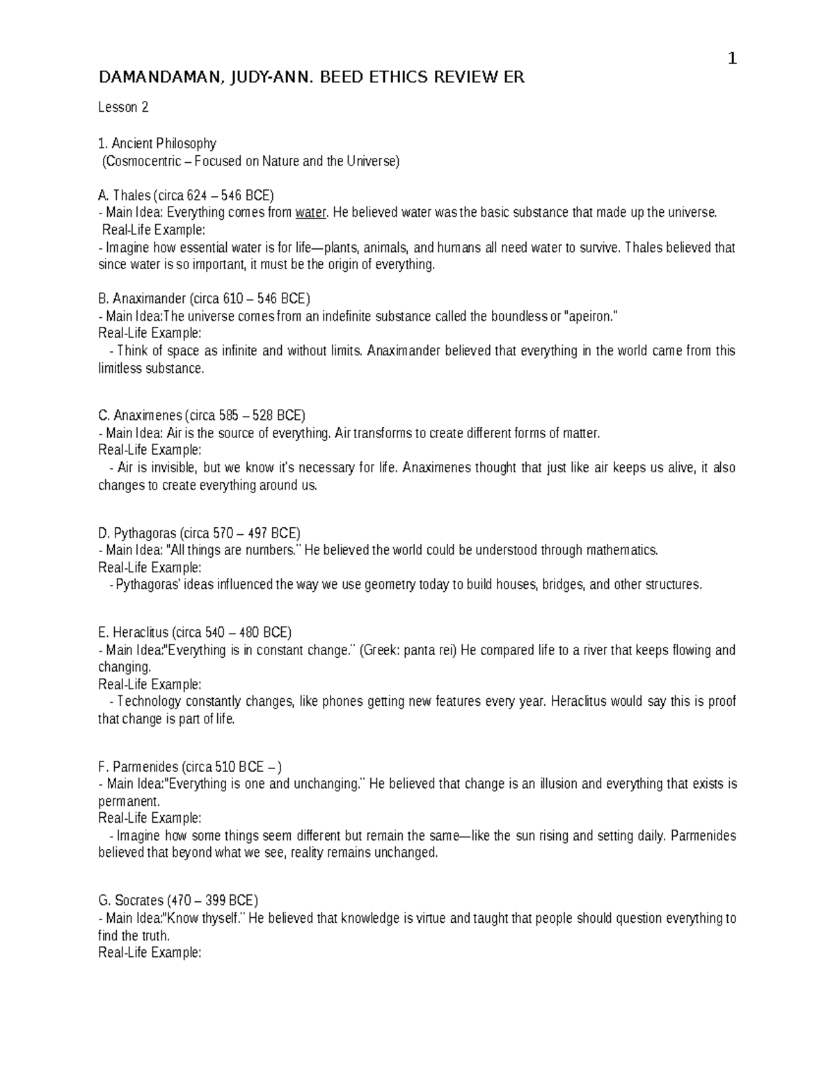 Ethics-reviewer - Hope this will help! - DAMANDAMAN, JUDY-ANN. BEED ETHICS REVIEW ER Lesson 2 1 ...