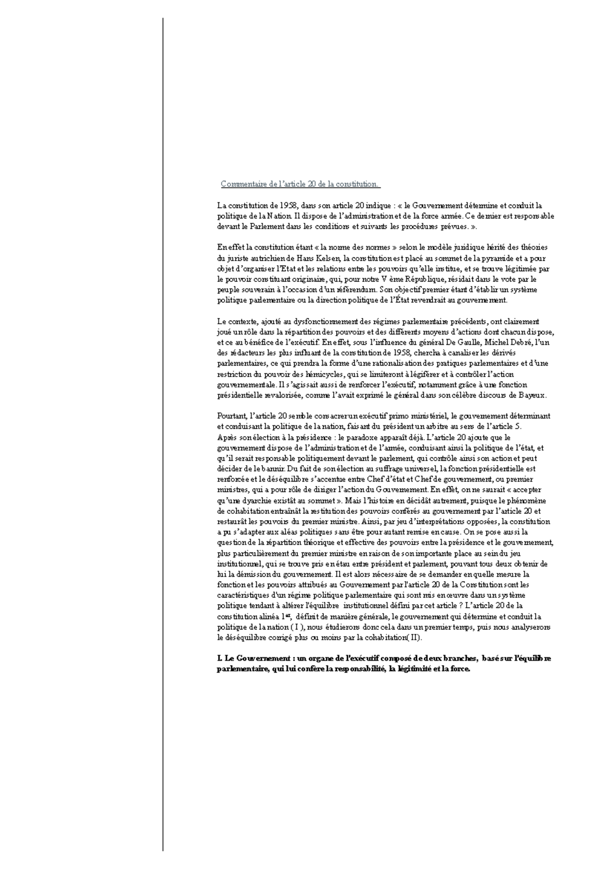 Analyse de l'Article 20 de la Constitution de 1958: Pouvoirs et ...