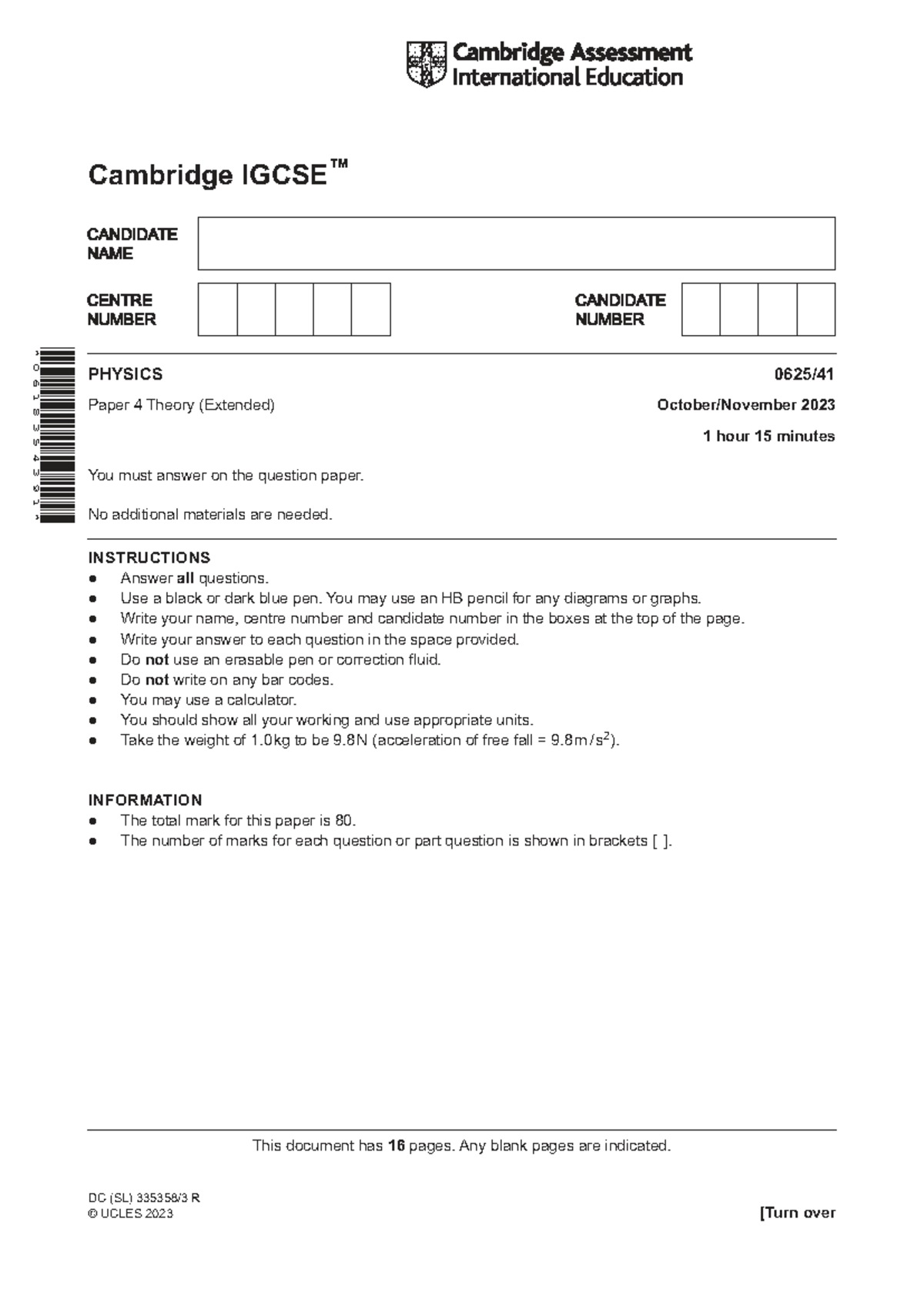 Cambridge 0625/41 Physics Paper 4 Theory (Extended) 2023 - Studocu