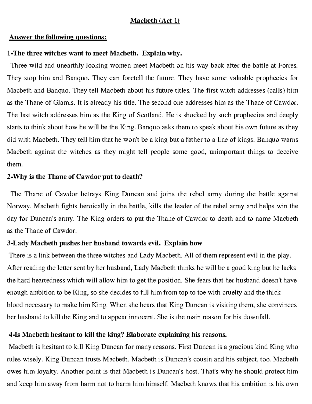 Drama (Macbeth) Act 1-5 Analysis and Key Themes - Studocu