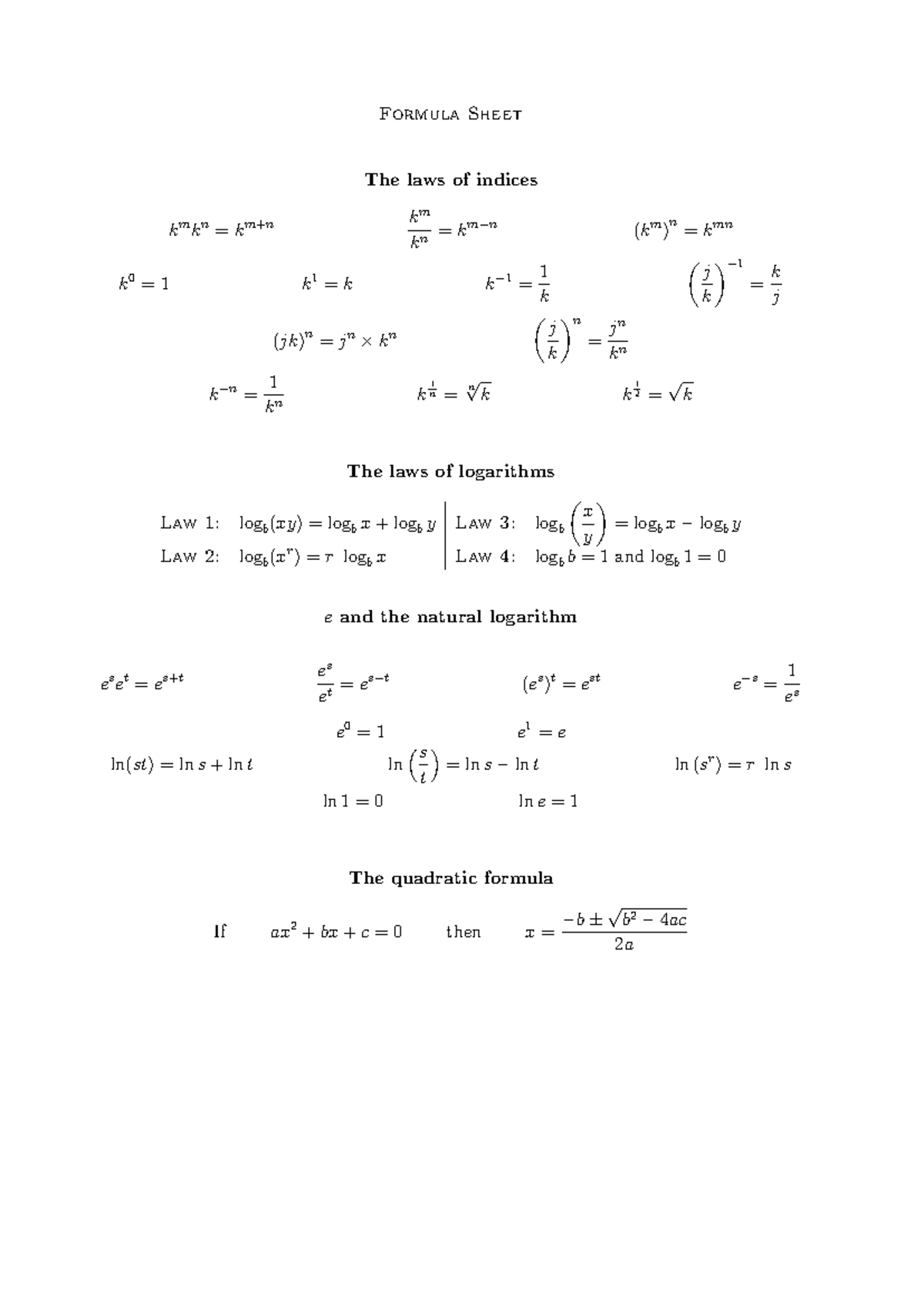 MATH1720 Final Exam Formula Sheet 2021 - Studocu
