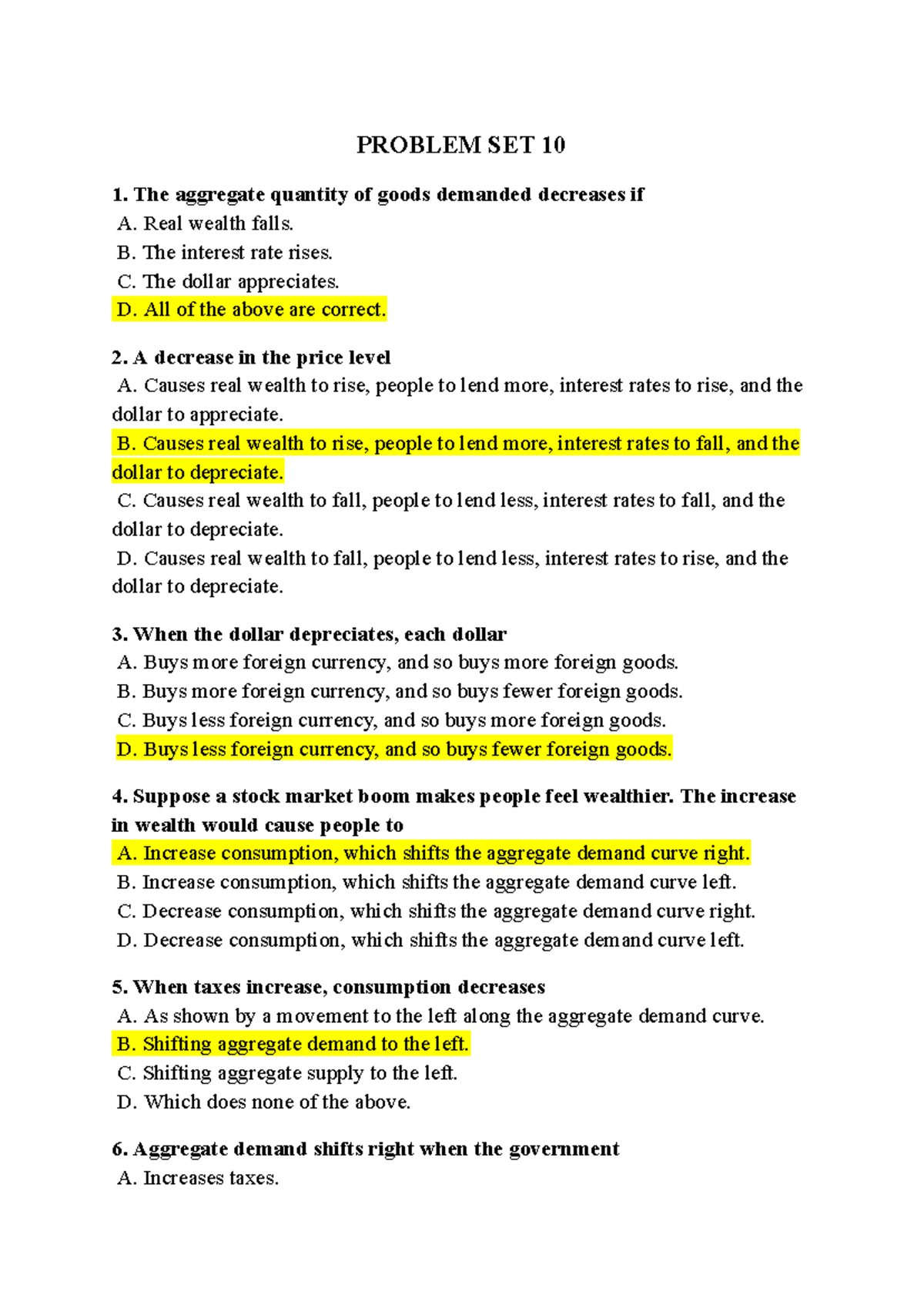 Problem Set 10 - Aggregate Demand and Monetary Policy Concepts - Studocu