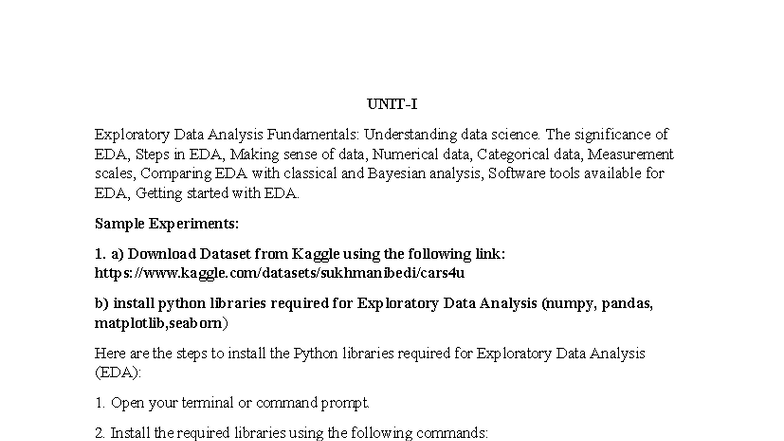 DEAP EXP-1: Exploratory Data Analysis Lab Guide - Studocu