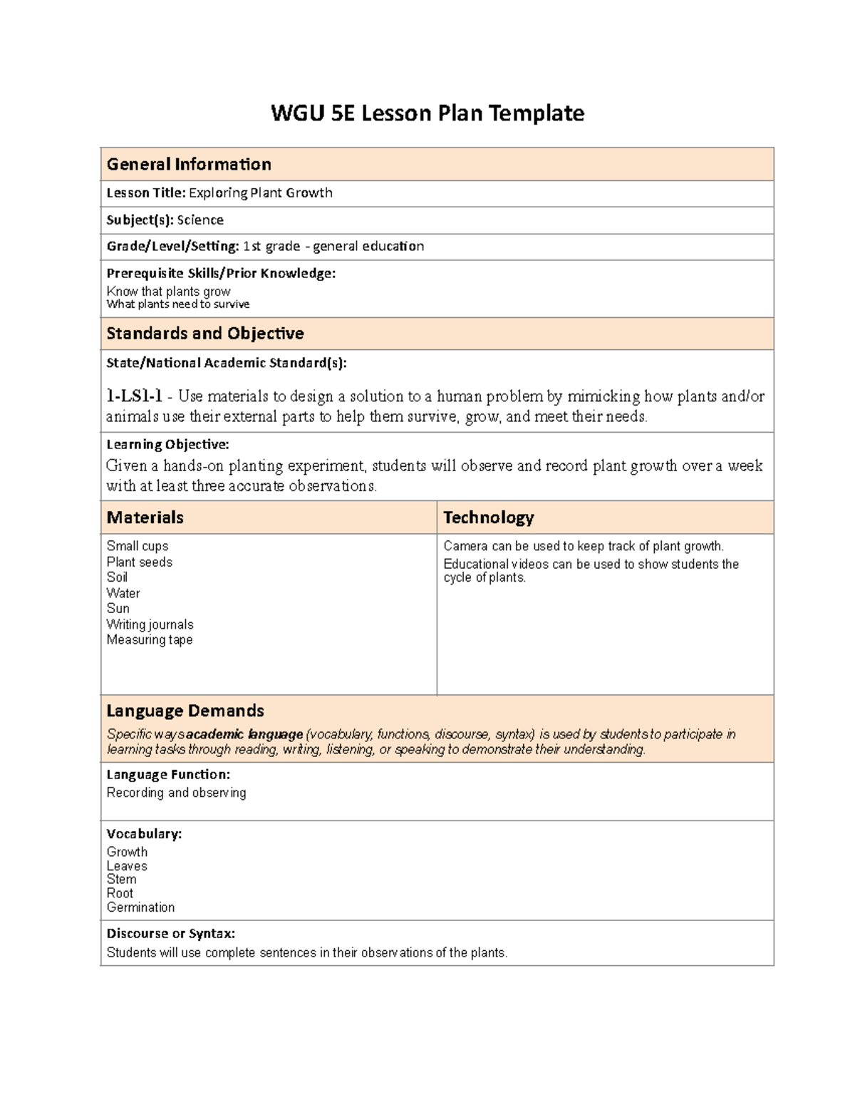 Scince lesson plan - try 2 - WGU 5E Lesson Plan Template General ...