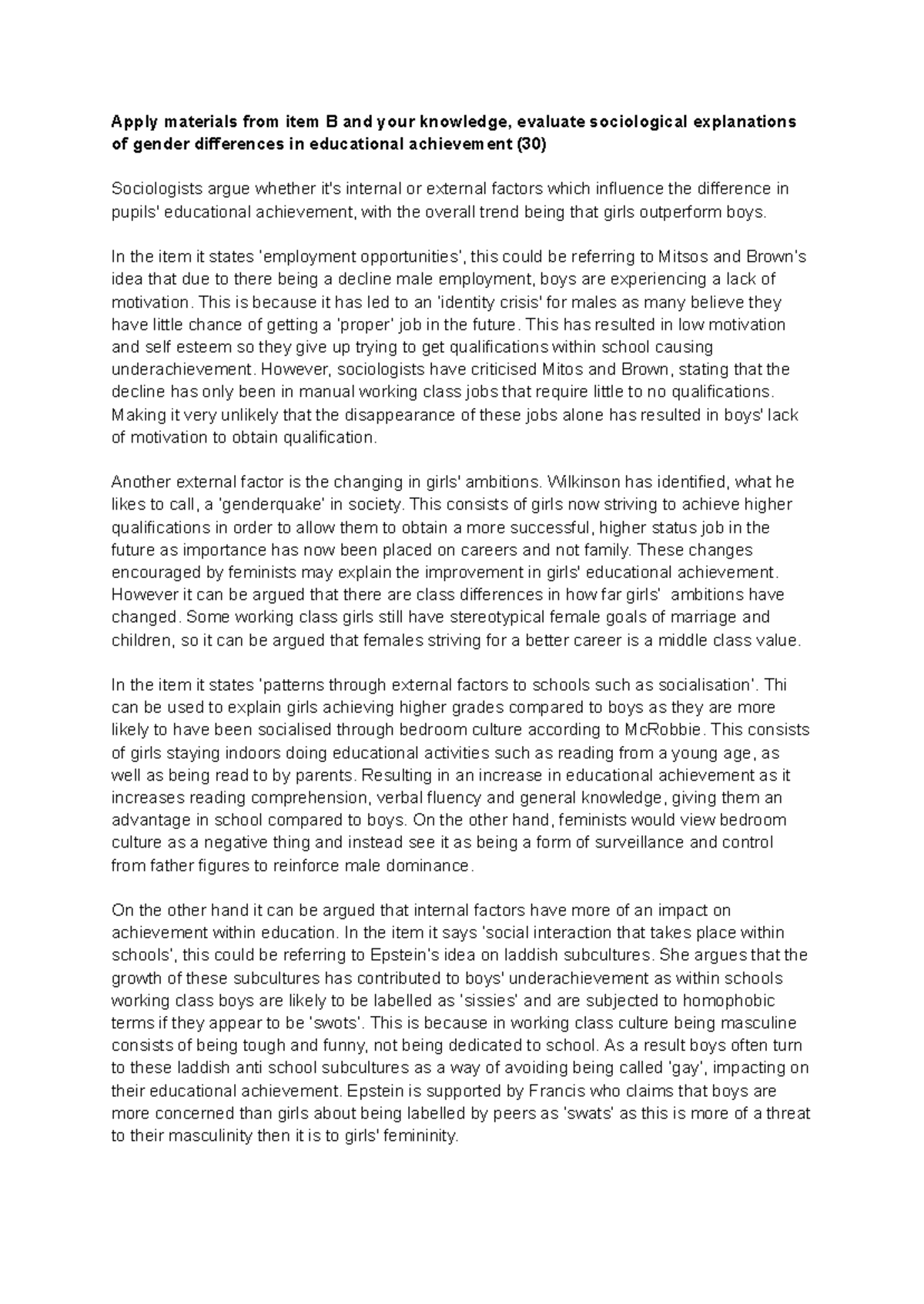 Evaluating Sociological Explanations of Gender Differences in Education ...