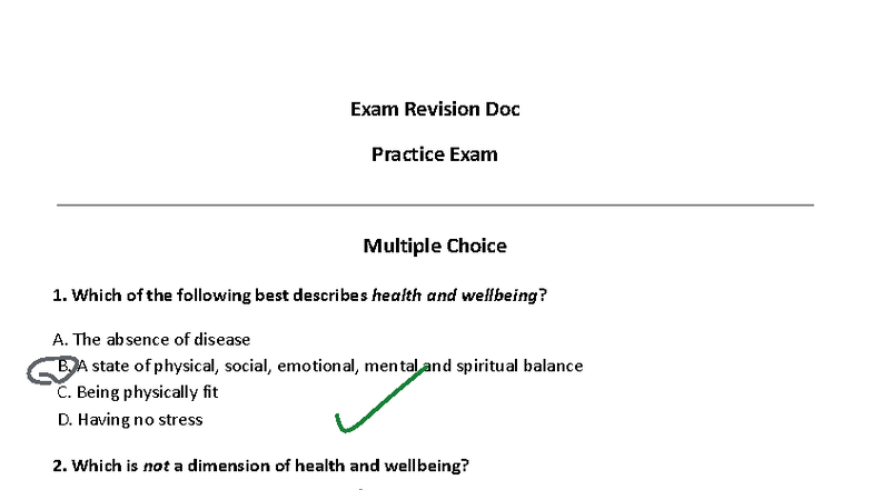 Y9 Health Revision S2: Exam Practice on Health & Wellbeing - Studocu