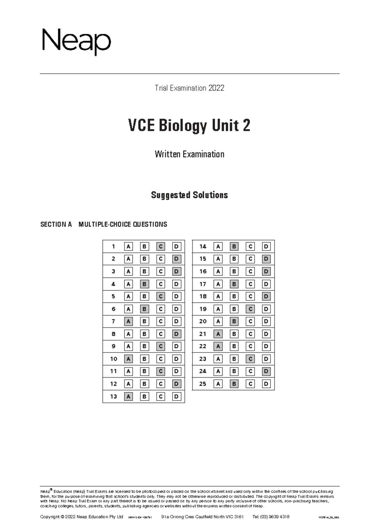 STAV 2022 Biology Unit 2 Trial Exam Solutions - Studocu