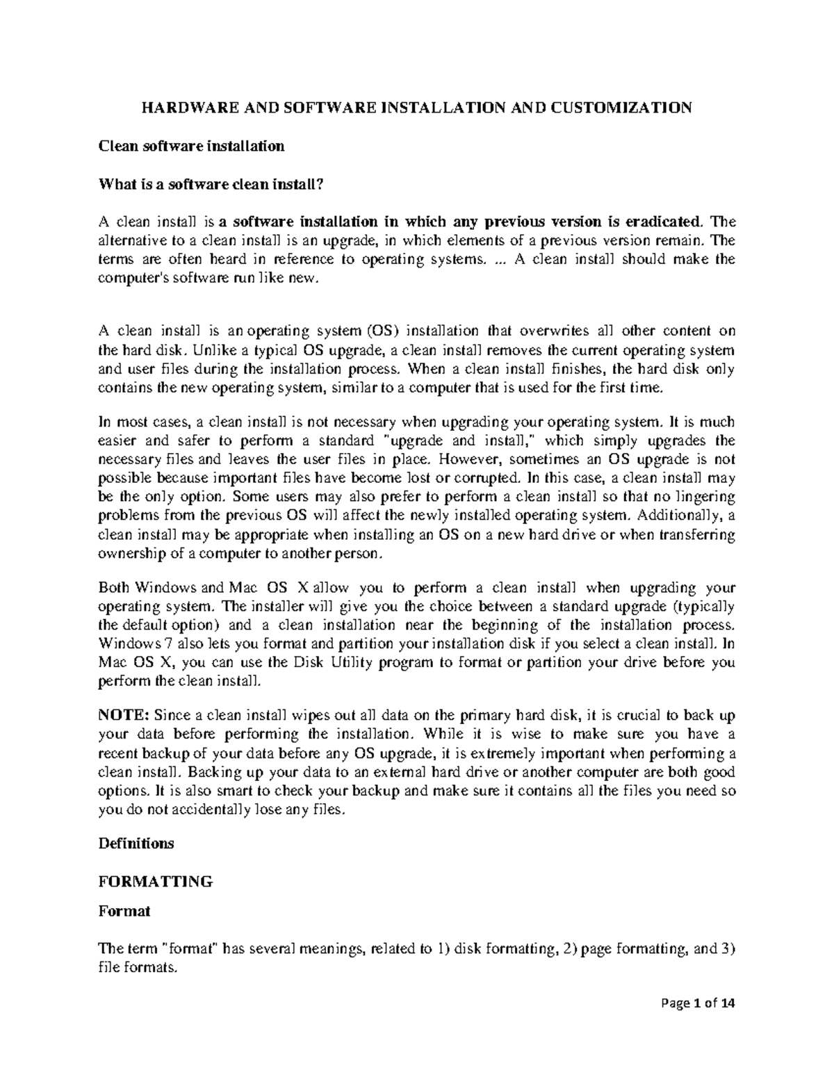 Clean Software Installation Lecture Notes for CS101 - Studocu