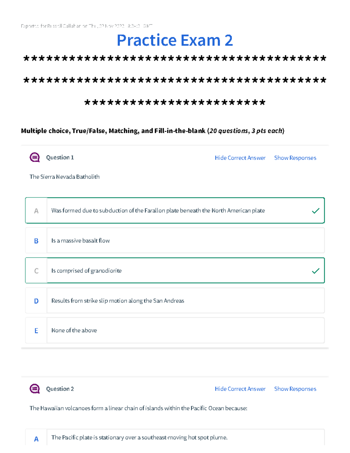 Practice Exam 2: Geological Concepts and Analysis (Course Code ...