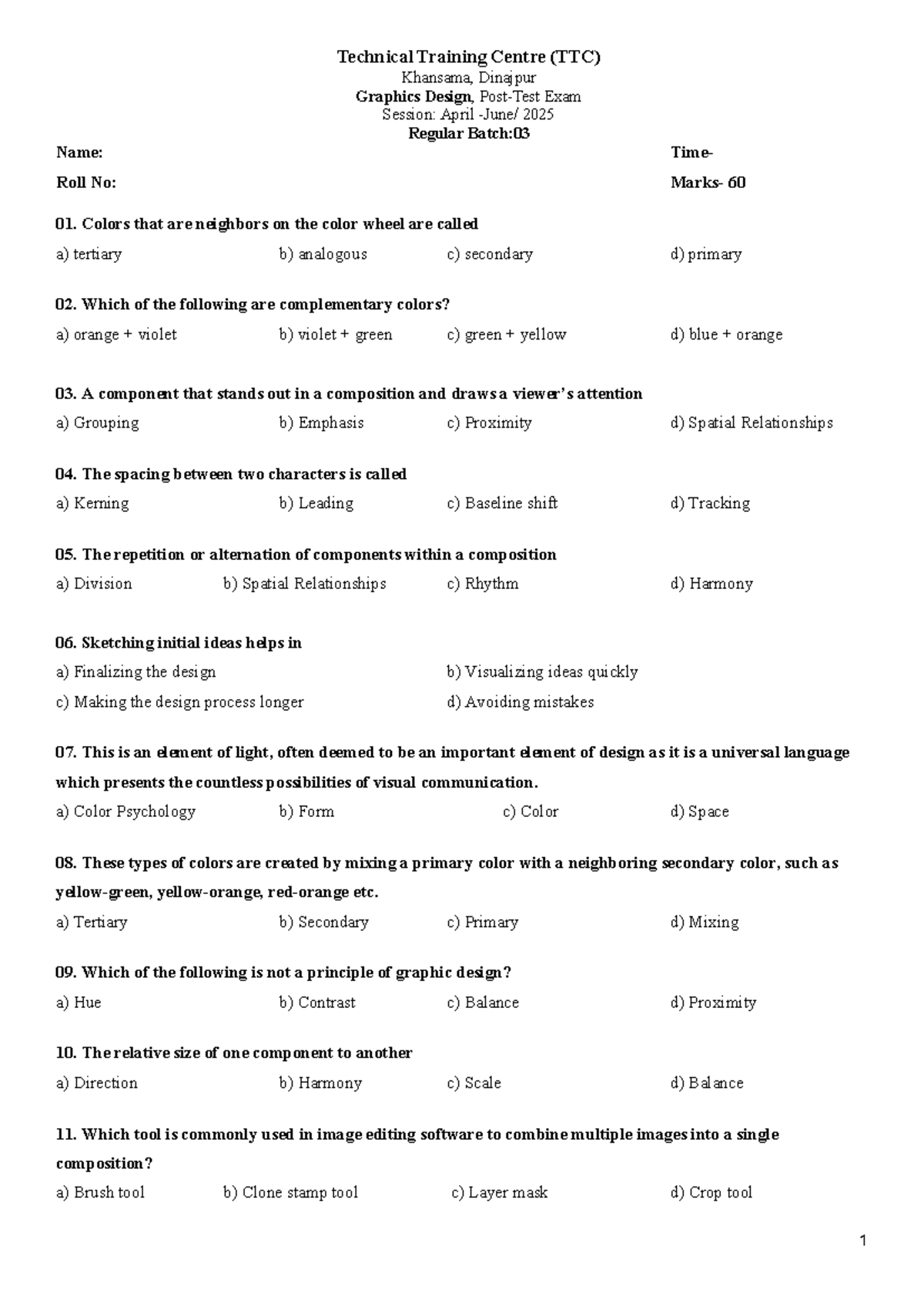 Graphics Design Post-Test Exam (Batch-03) - April 2025 - Studocu