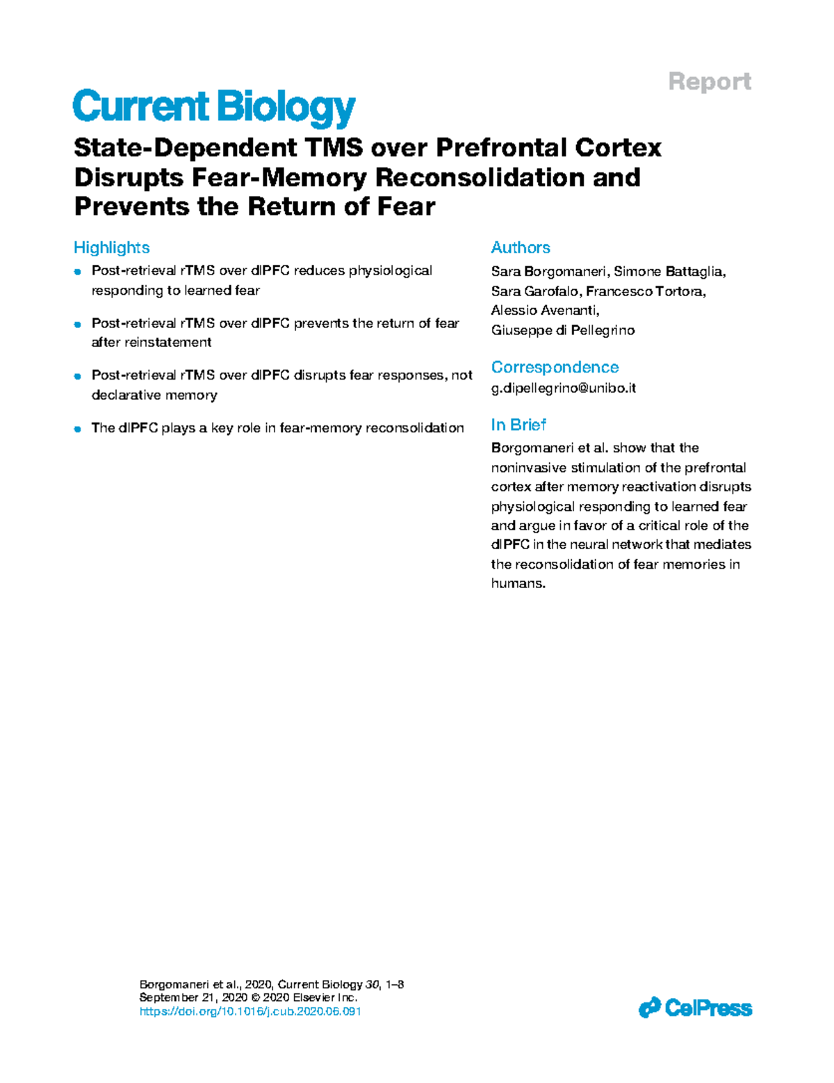 State-Dependent TMS (TMS 2020) Disrupts Fear Memory Reconsolidation ...