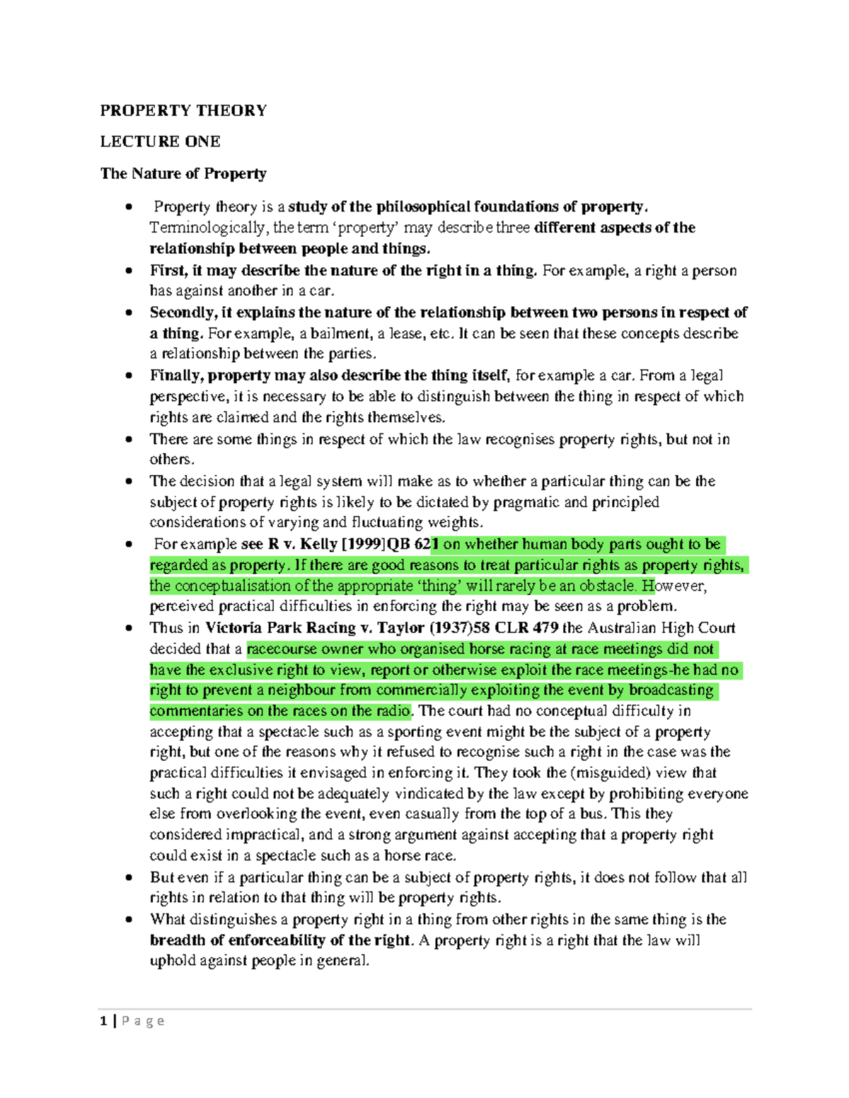 PROPERTY THEORY LECTURE ONE: Understanding the Nature of Property - Studocu