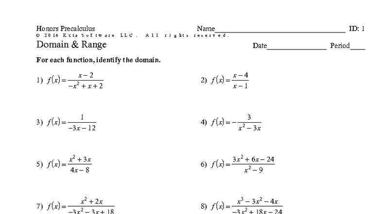 Domain and Range Worksheet for Honors Precalculus - Studocu