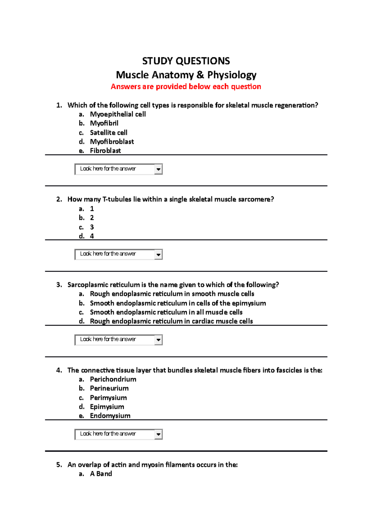 Muscle Physiology Study Questions for Exam Review (BIO 101) - Studocu