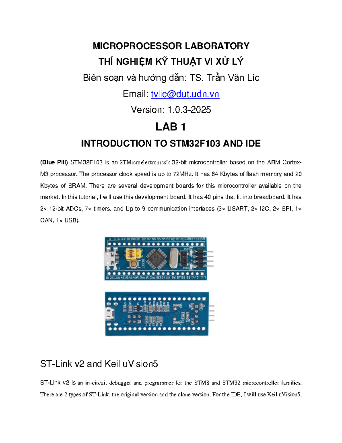 Introduction to STM32F103 and IDE (Blue Pill) - Lab 1 - Studocu