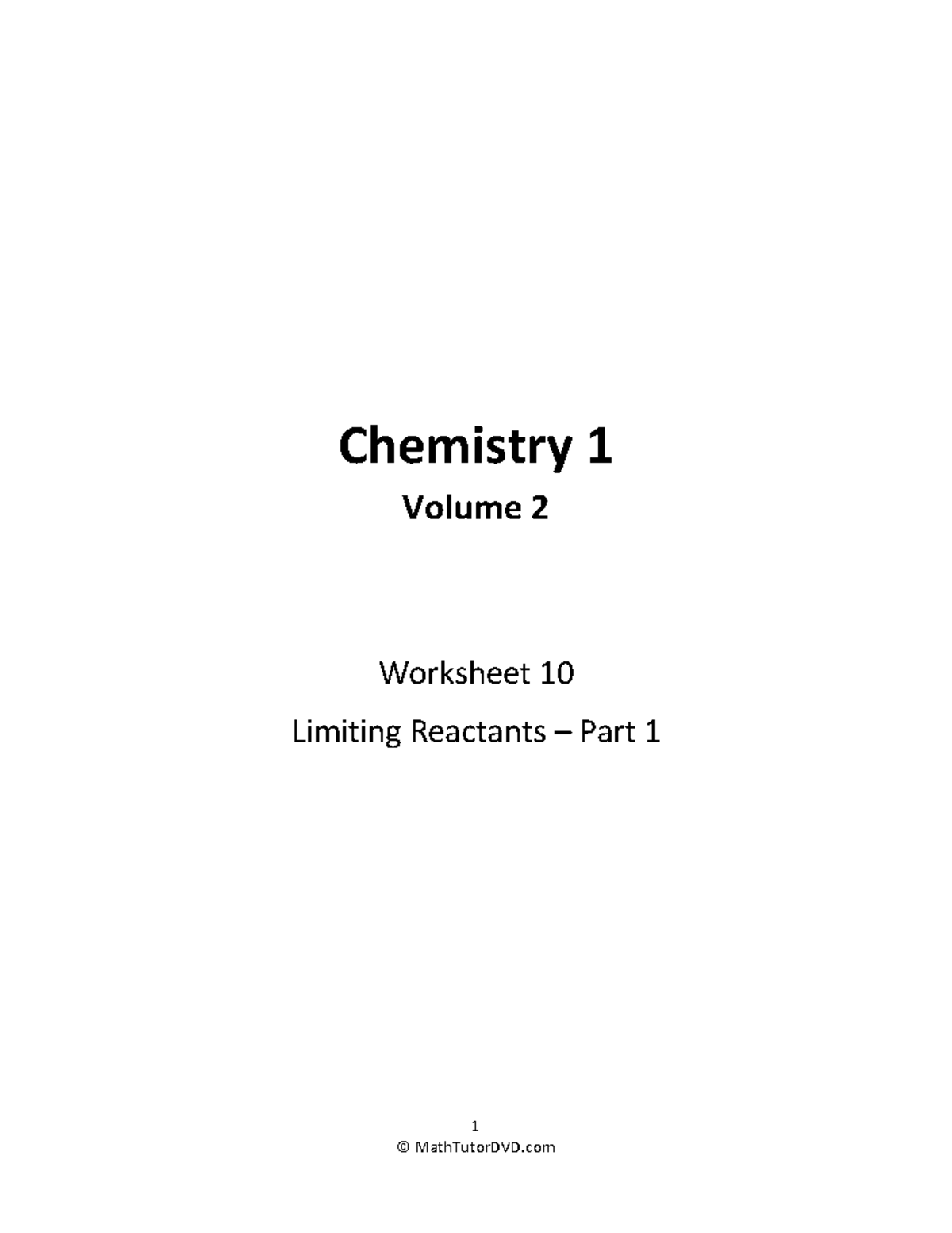 Chemistry 1 Worksheet 10: Limiting Reactants Analysis - Studocu