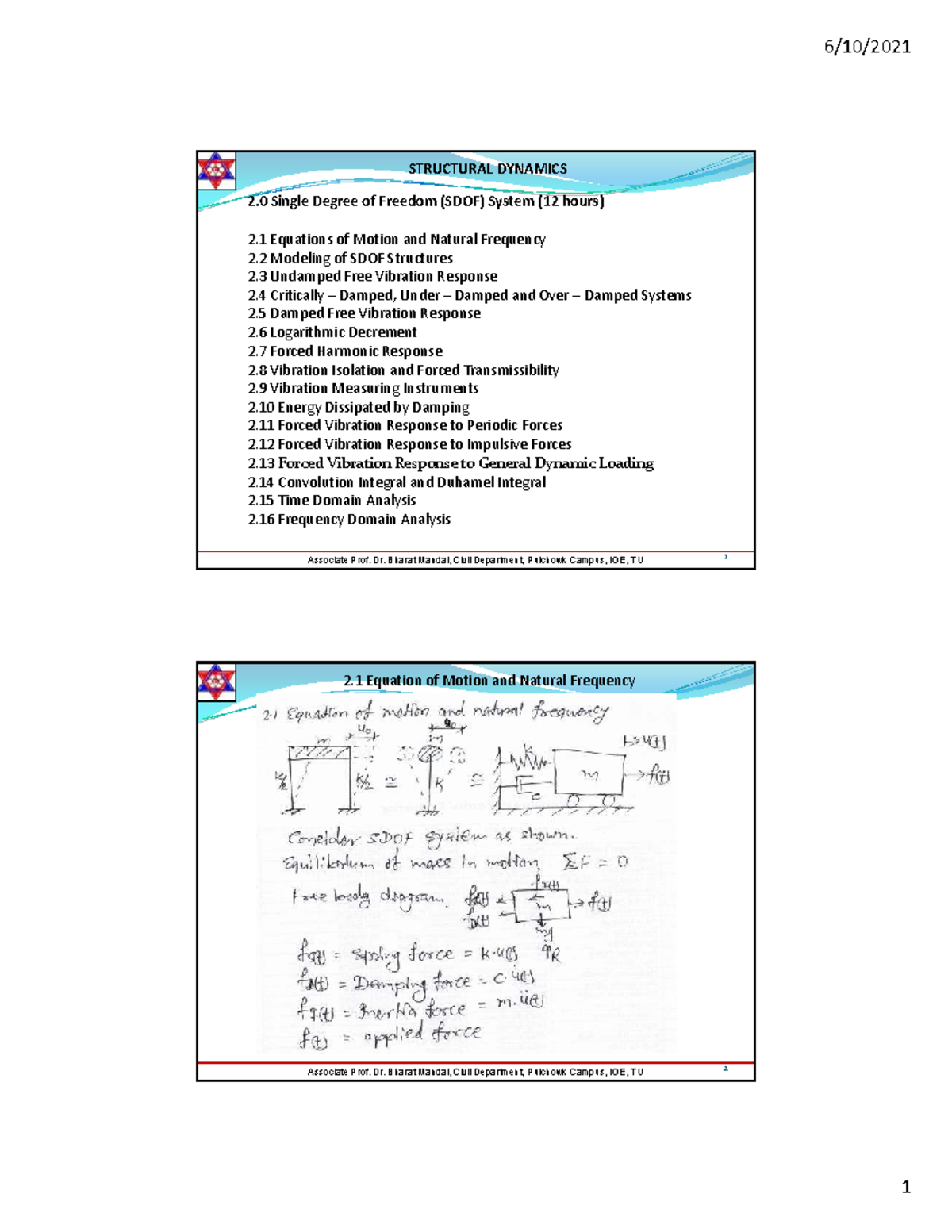 C2 Structural Dynamics: SDOF System Overview and Analysis - Studocu