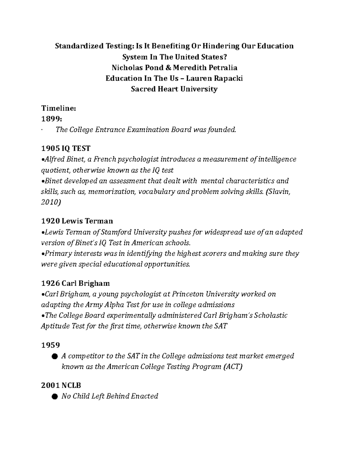 EDU 101: Standardized Testing in US Education - Pros and Cons Outline ...