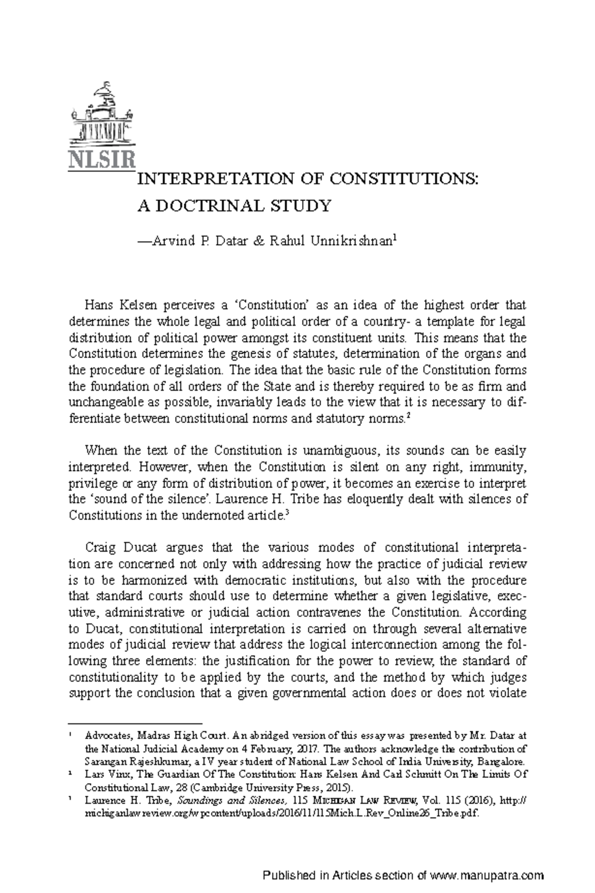 Constitutional interpretation by datar - InterpretatIon of ...