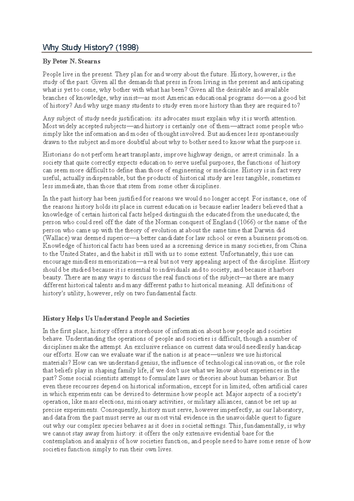 The Importance of Studying History: Insights and Implications (HTGHRF ...