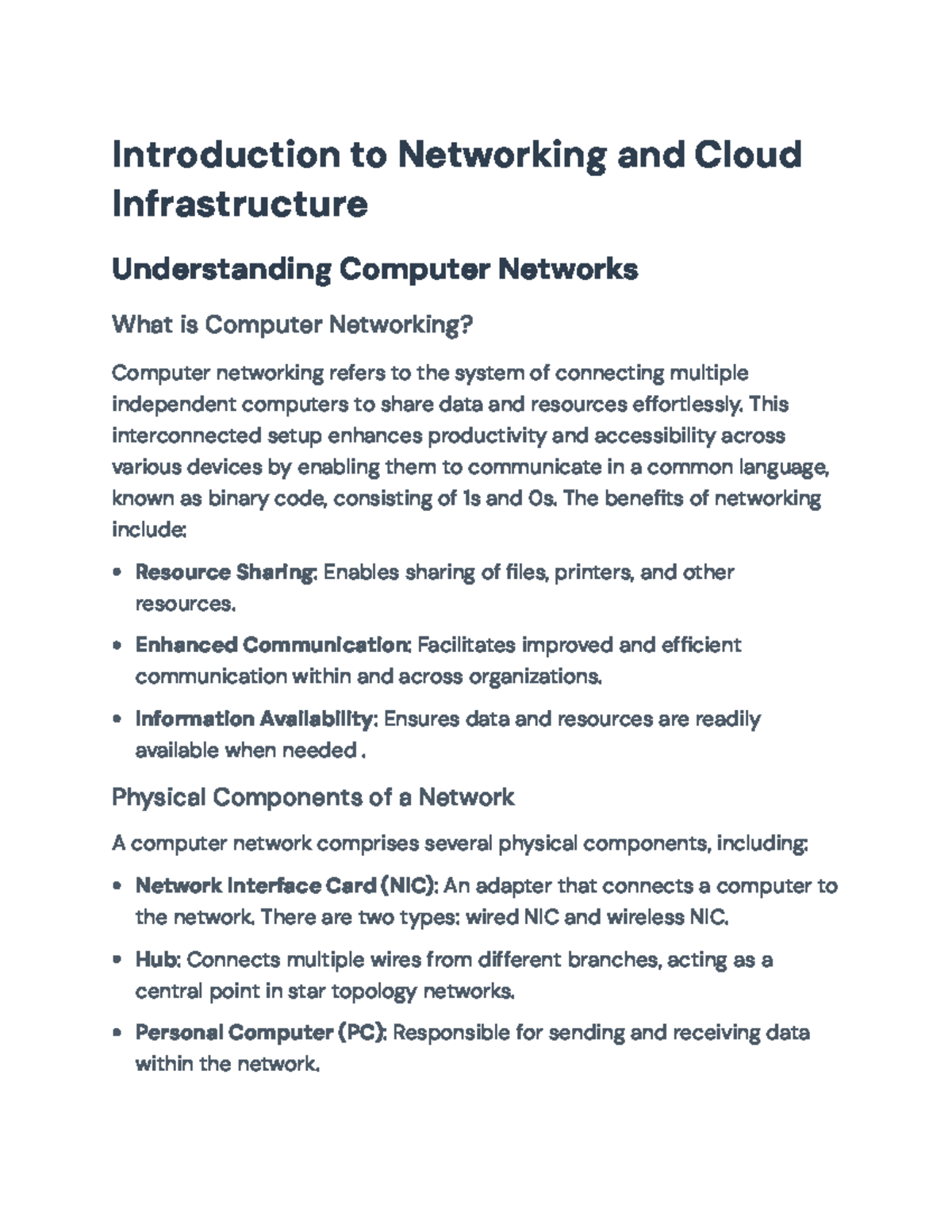 Understanding Networking and Cloud Infrastructure: Concepts & Types - Studocu