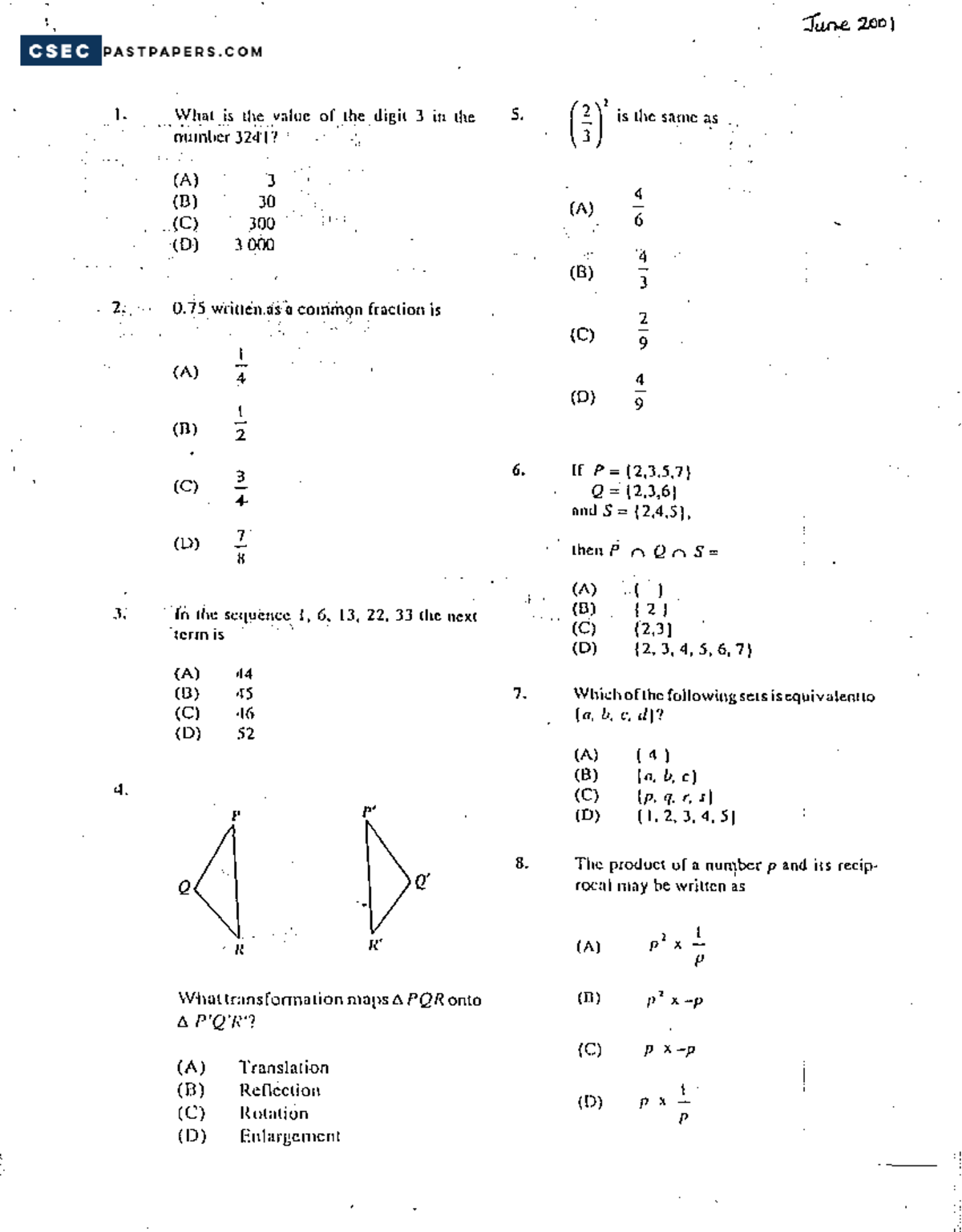June 2001 Maths P1 Past Papers: Comprehensive Revision Guide - Studocu