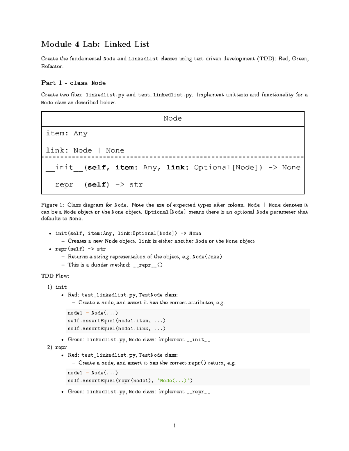 Lab4 - Lab 4 - Module 4 Lab: Linked List Create the fundamental Node ...