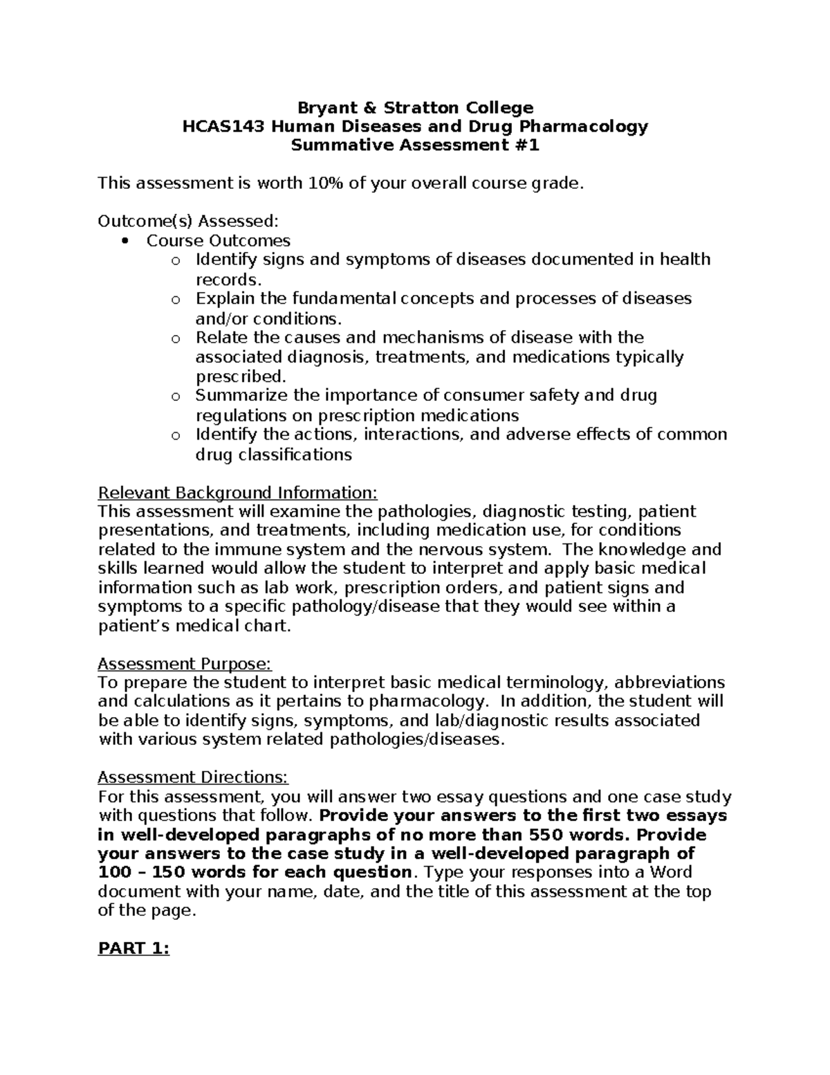 HCAS143 Week 2 Summative Assessment on Human Diseases & Pharmacology ...