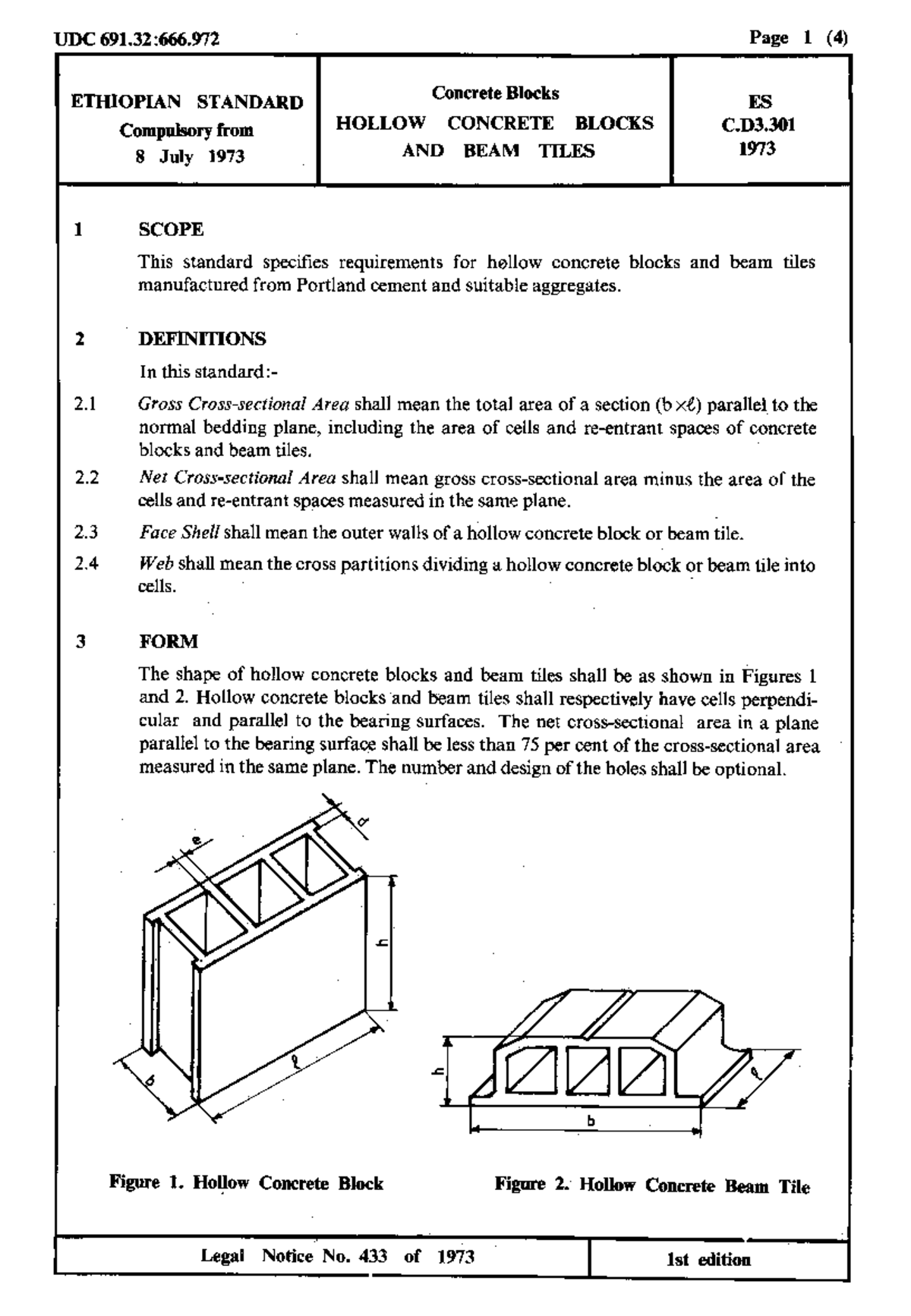 ES C.D3.301 1973 Standard for Hollow Concrete Blocks and Beam Tiles ...