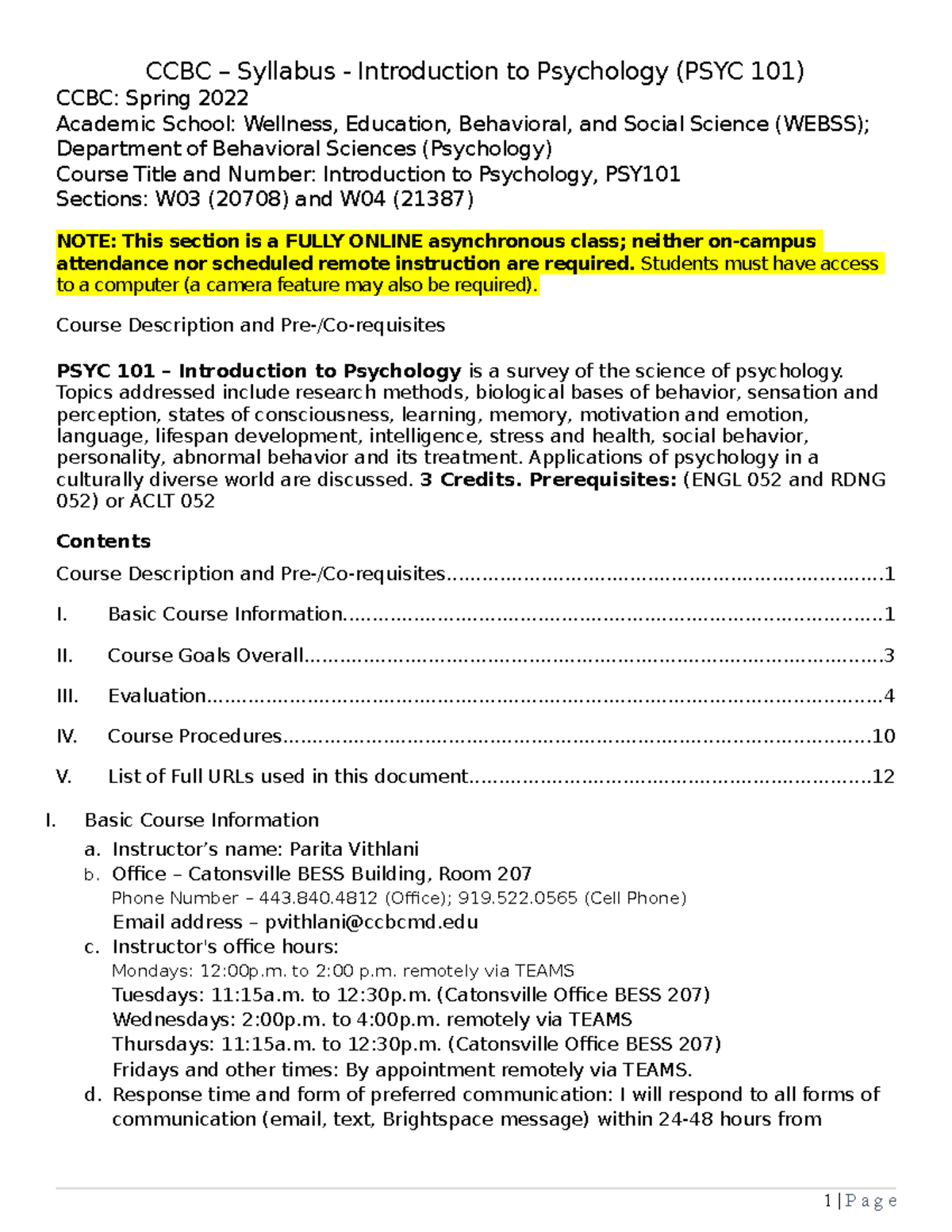 PSY101 Spring 2022 Online Course Syllabus Overview and Details - Studocu