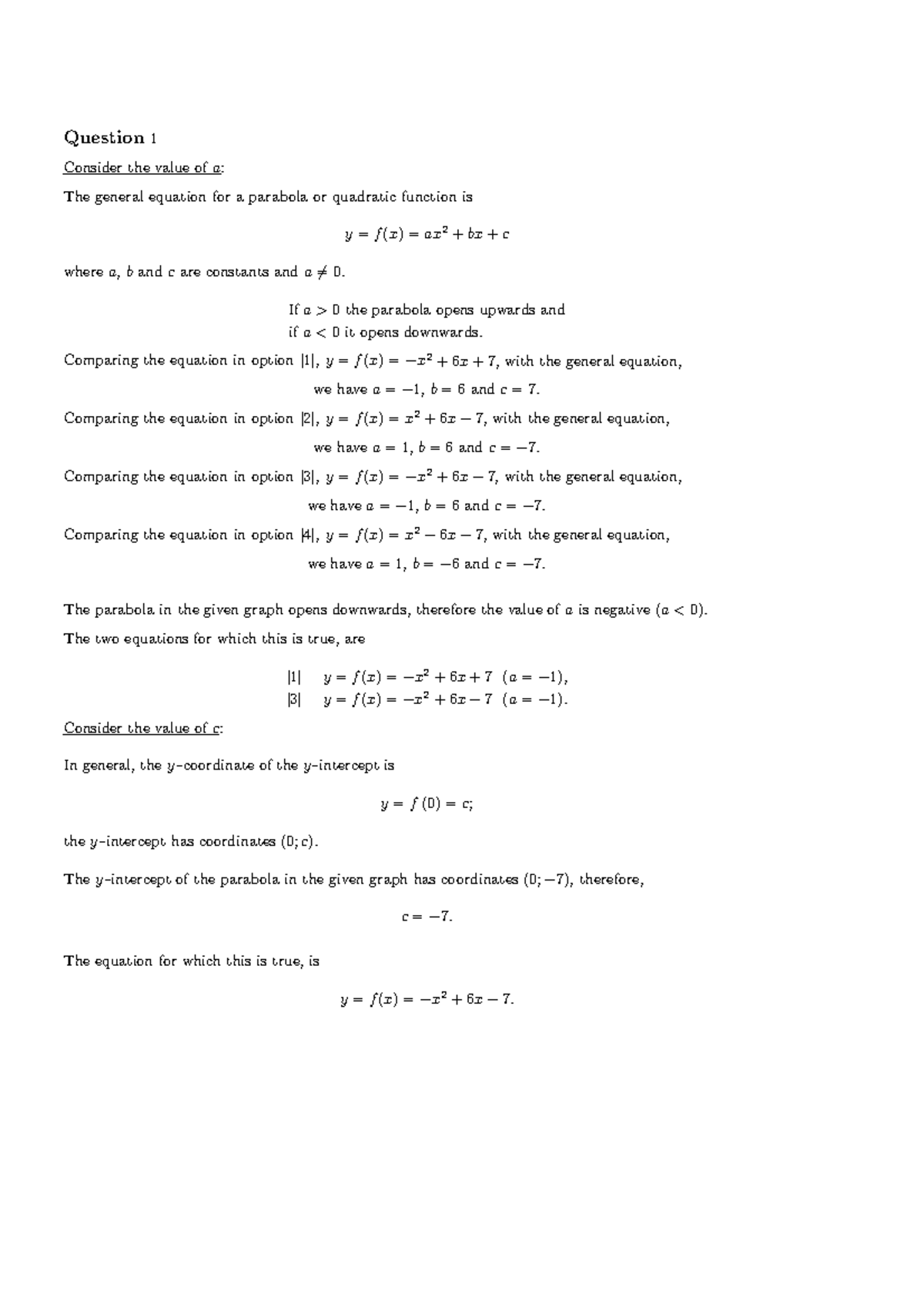 QMI1500 Assignment 2 Semester 2 Memo: Parabolas & Linear Equations ...