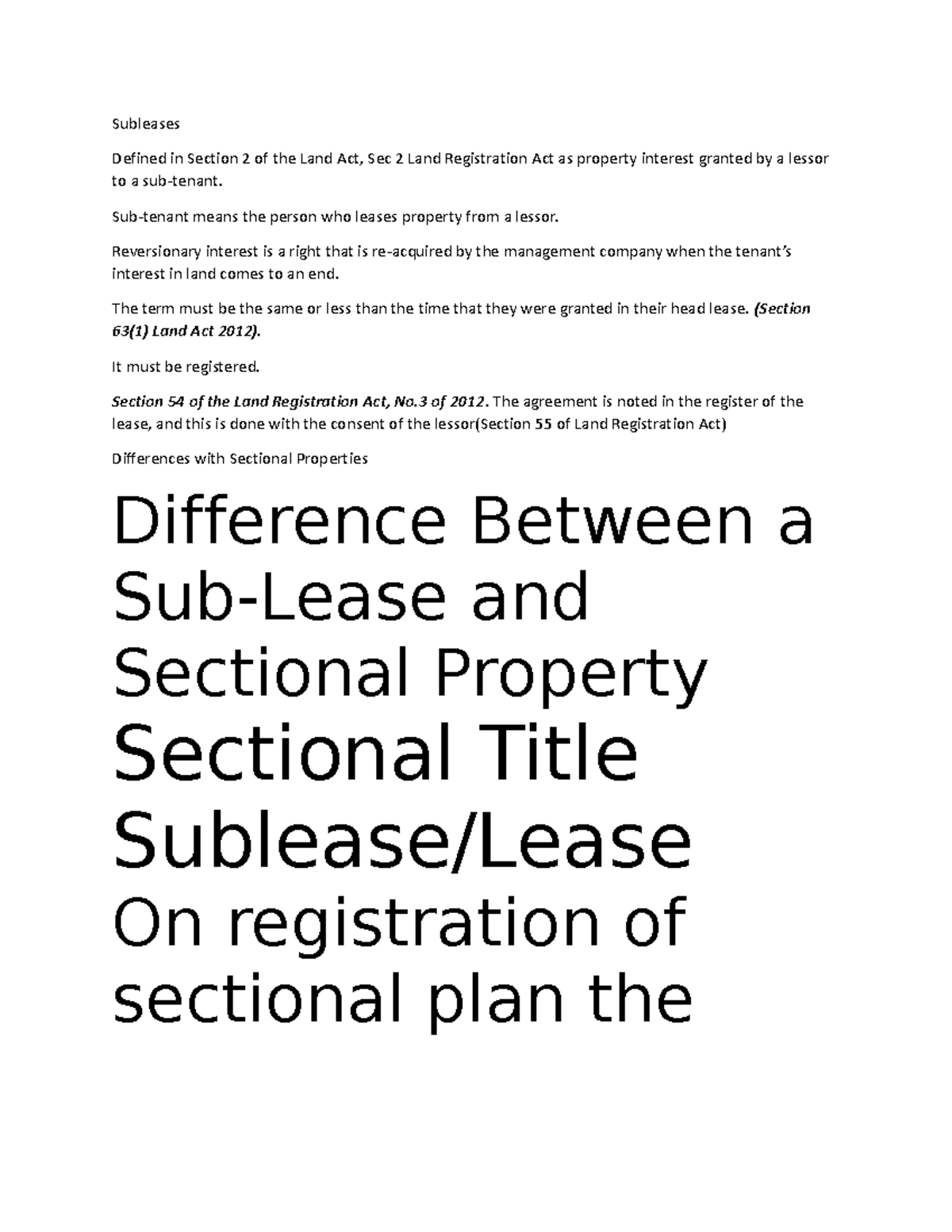 Subleases & Sectional Property: A Comparative Analysis in Land Law ...