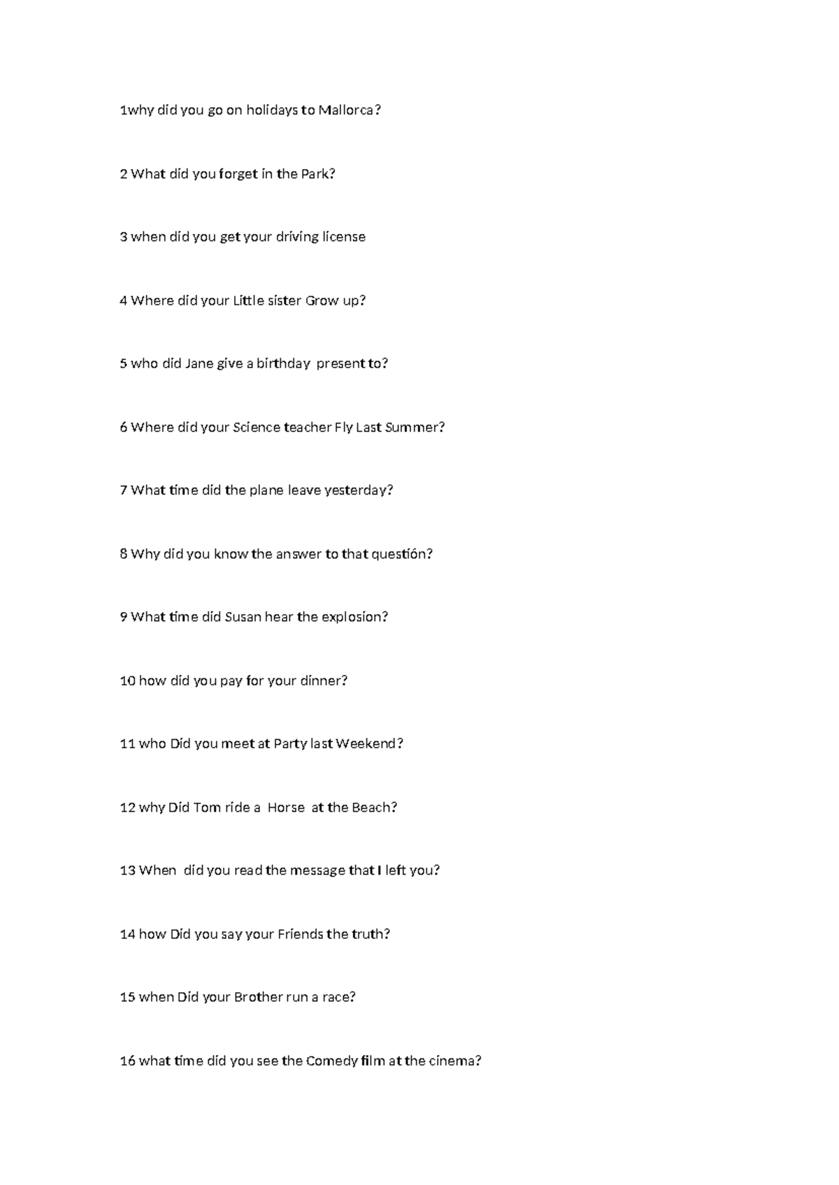Past Simple Questions with Irregular Verbs: A Study Guide - Studocu