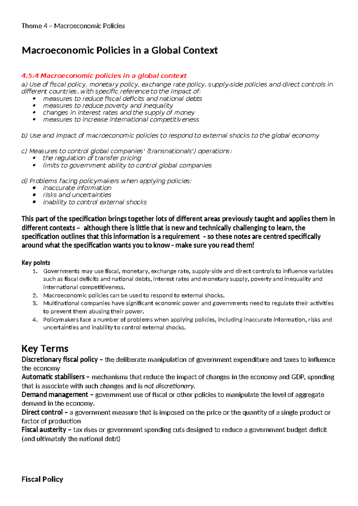 Macroeconomic Policies & Global Issues: Key Notes for Econ 101 - Studocu