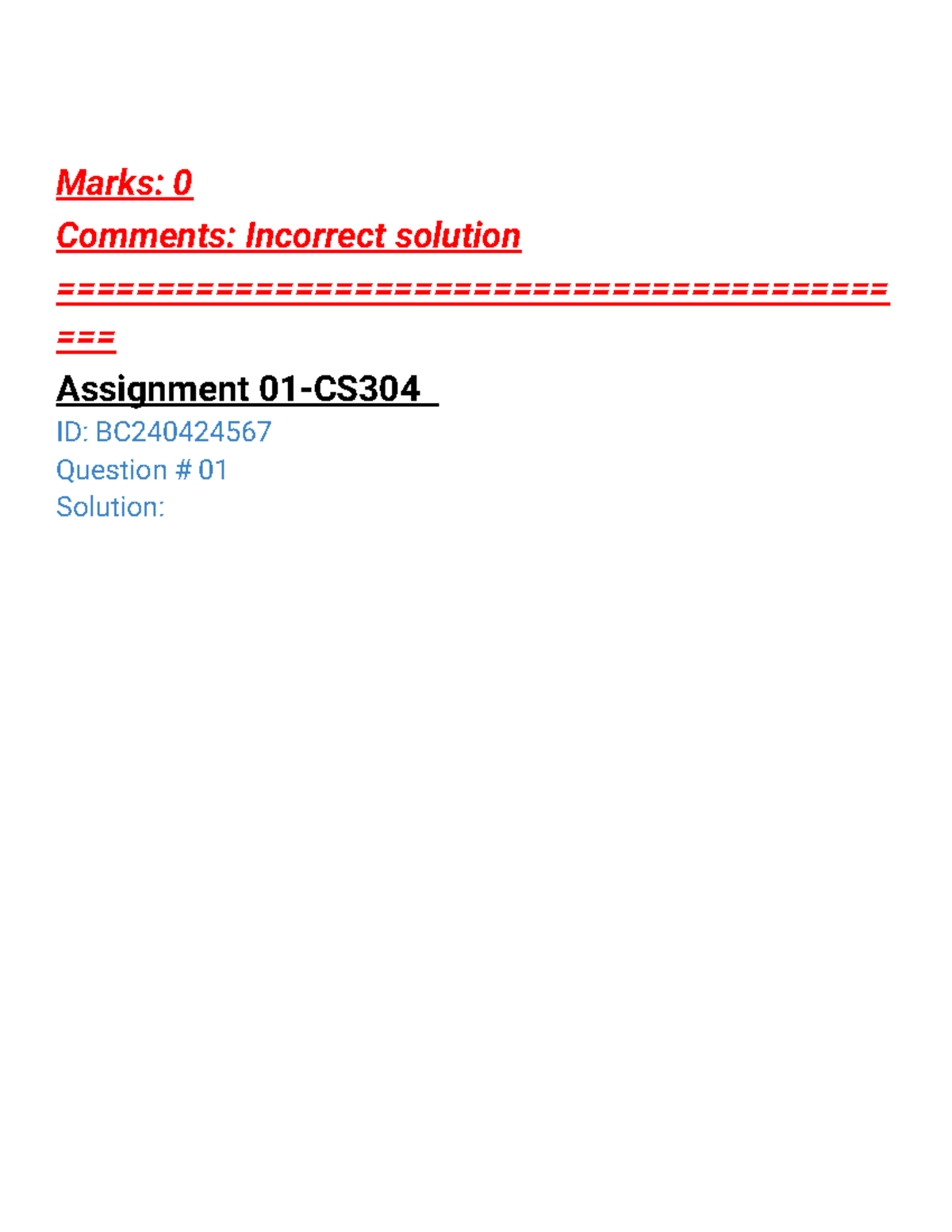 Mrk Spring 2026 CS304 1 BC240424567 - Computer - Marks: 0 Comments ...