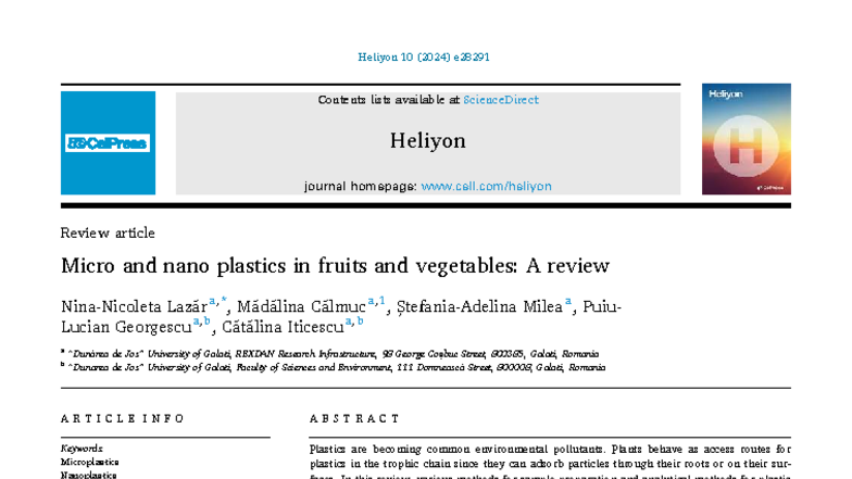 Micro and Nano Plastics in Fruits and Vegetables: A Comprehensive ...