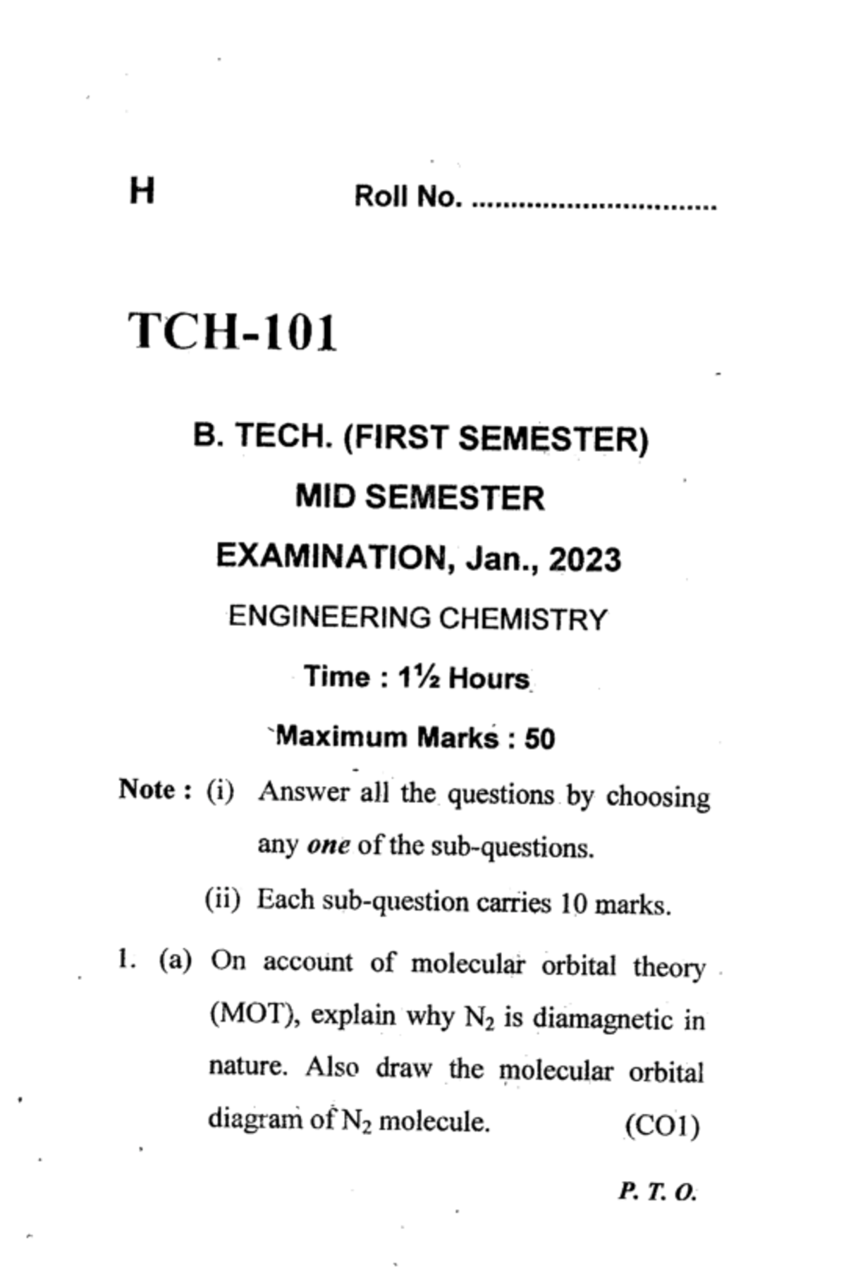 B. TECH. (1ST SEM) ENGINEERING CHEMISTRY MID SEM EXAM Jan 2023 - Studocu
