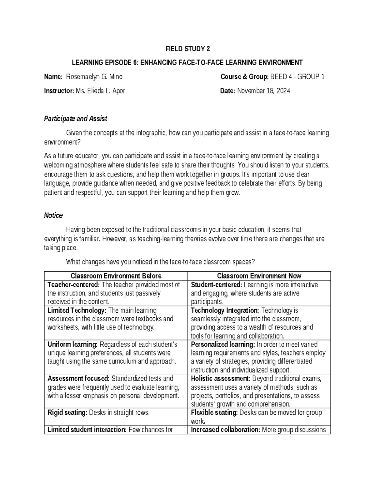 FS2 - Episode 6: Enhancing the Face-to-Face Learning Environment - Studocu