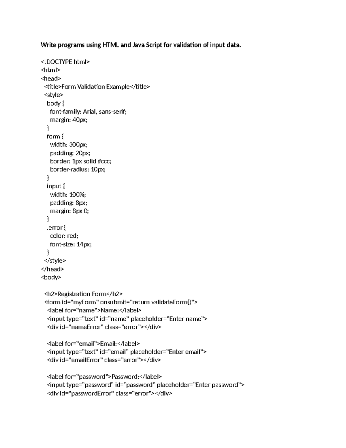 P-4 - Practical: HTML & JavaScript Input Data Validation - Studocu