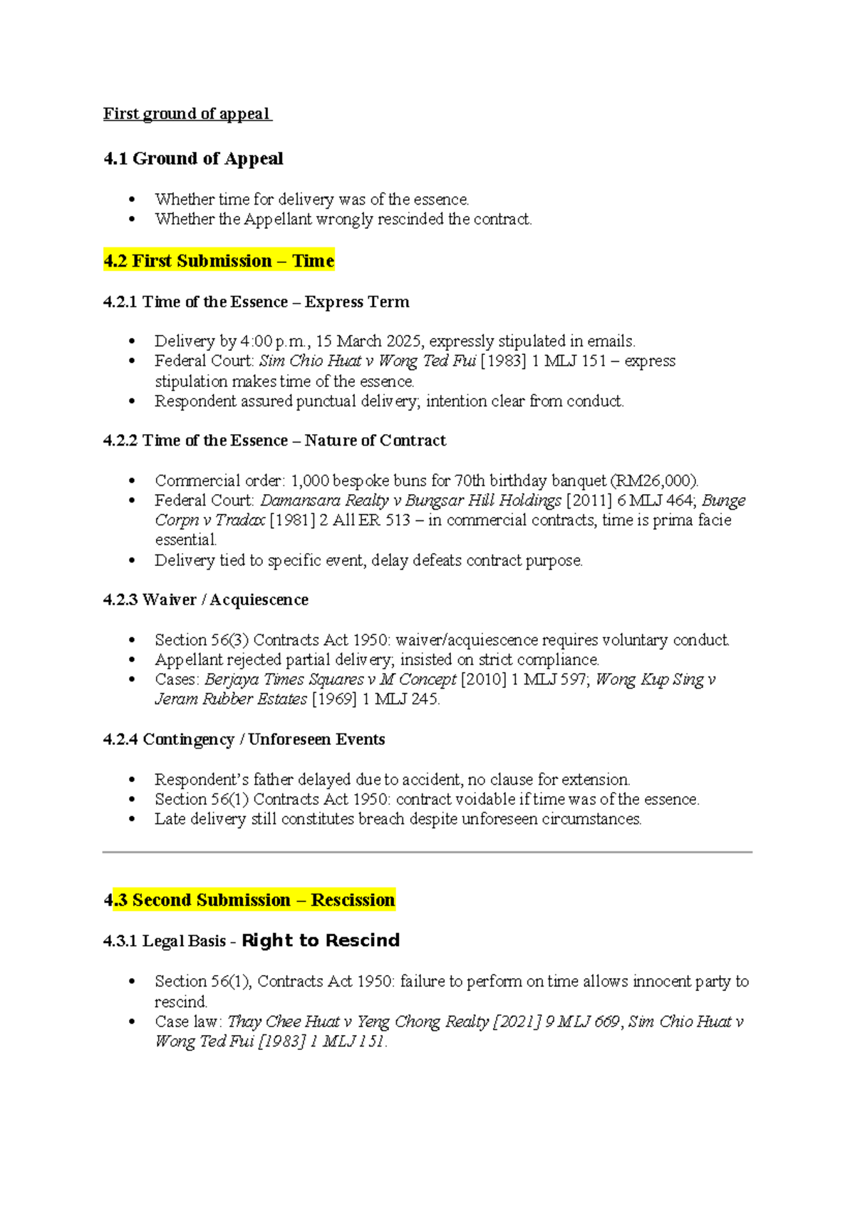 Grounds of Appeal Analysis: Time of Essence & Rescission (Law 101 ...