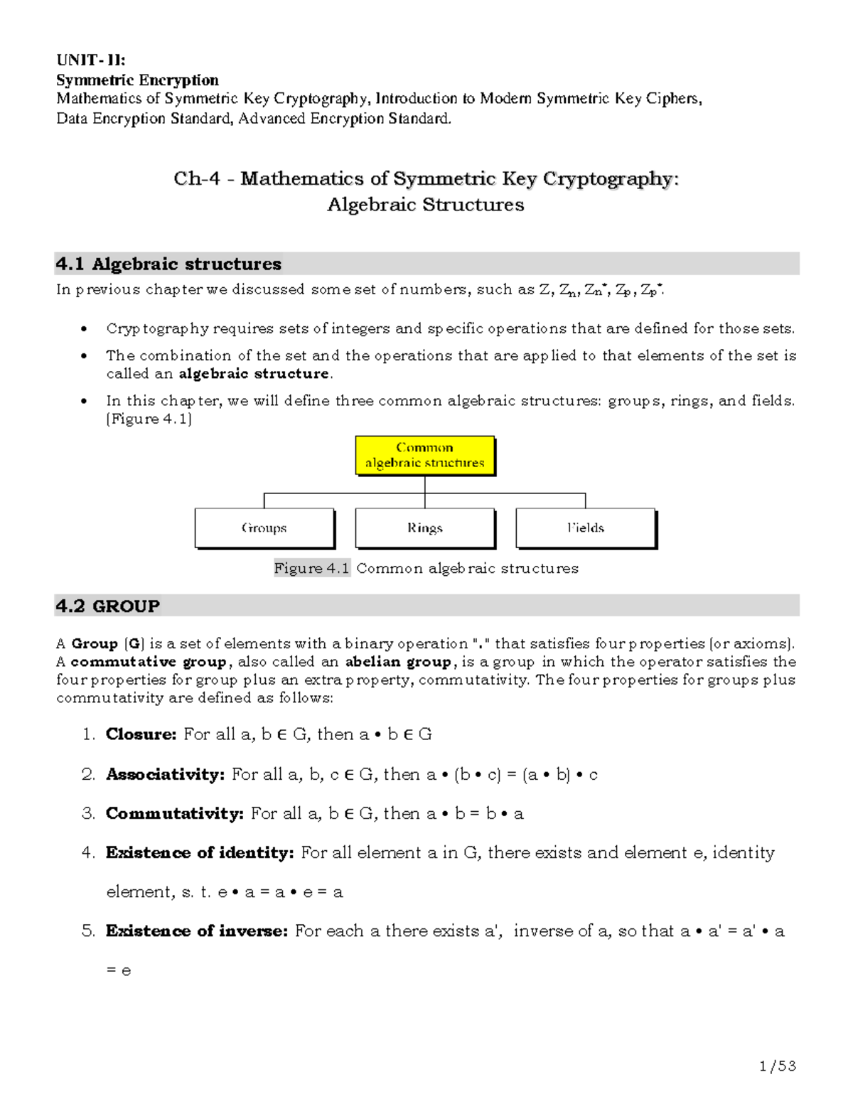 CNS UNIT-2 R20 - Notes on Symmetric Encryption & Algebraic Structures ...