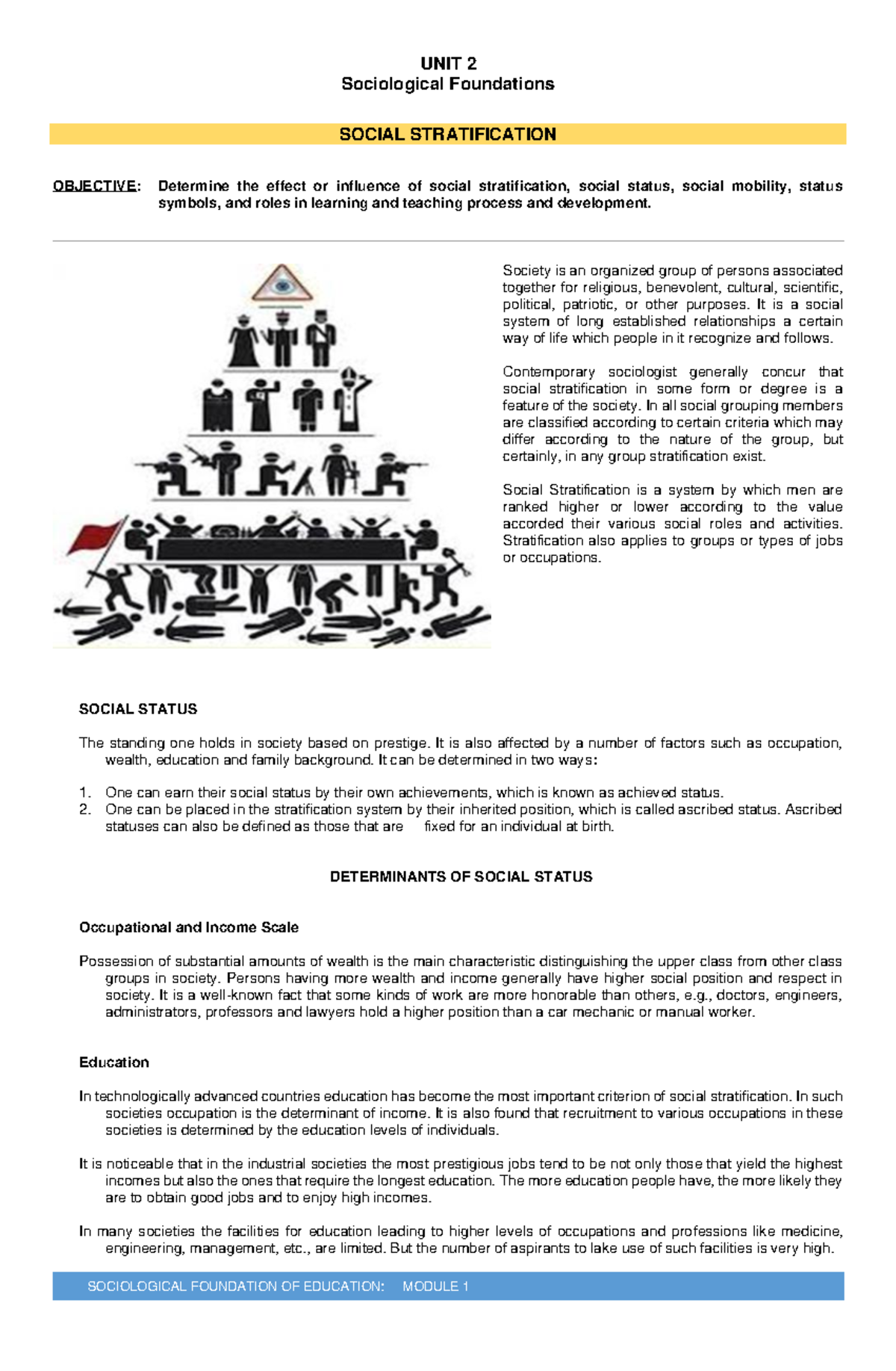 6 Social Foundation Stratification - UNIT 2 Sociological Foundations ...