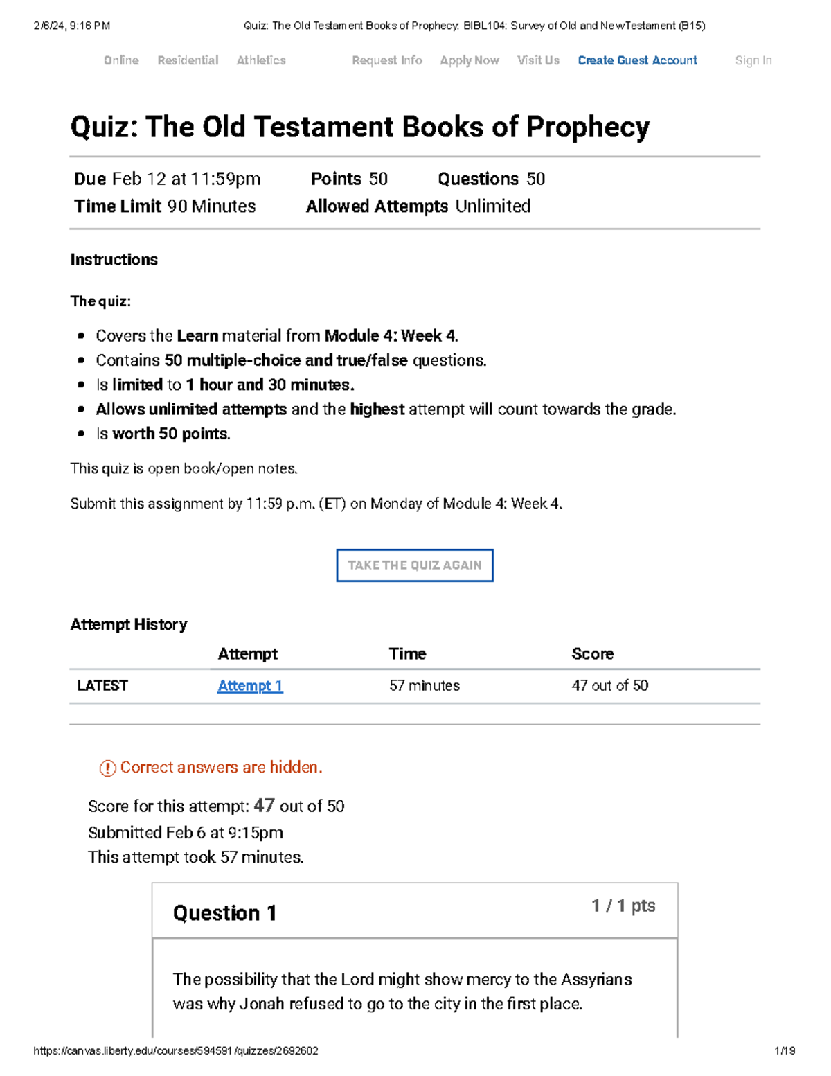 Quiz The Old Testament Books of Prophecy BIBL104 Survey of Old and New ...