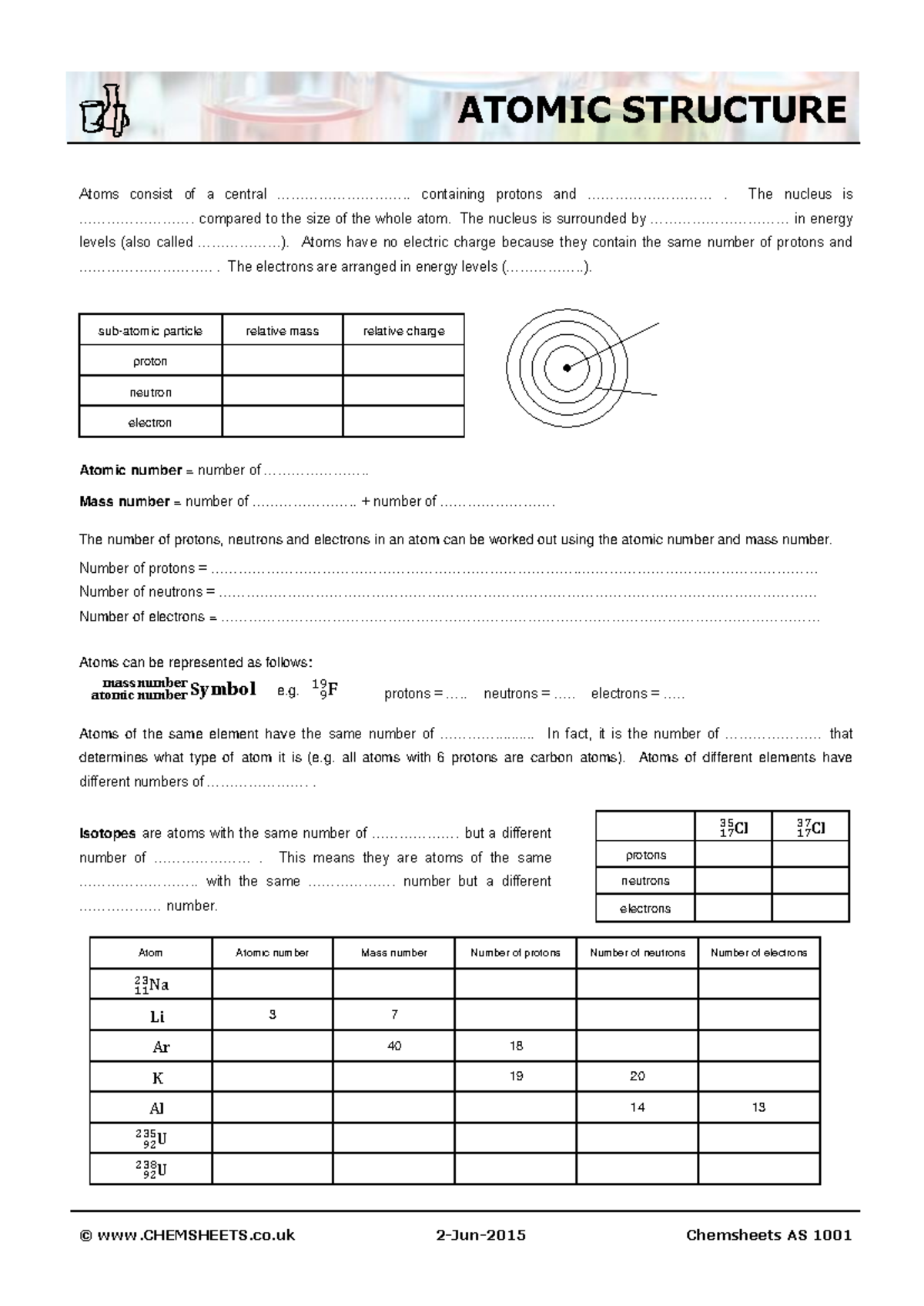 Chemsheets AS 1001: Study Notes on Atomic Structure Fundamentals - Studocu