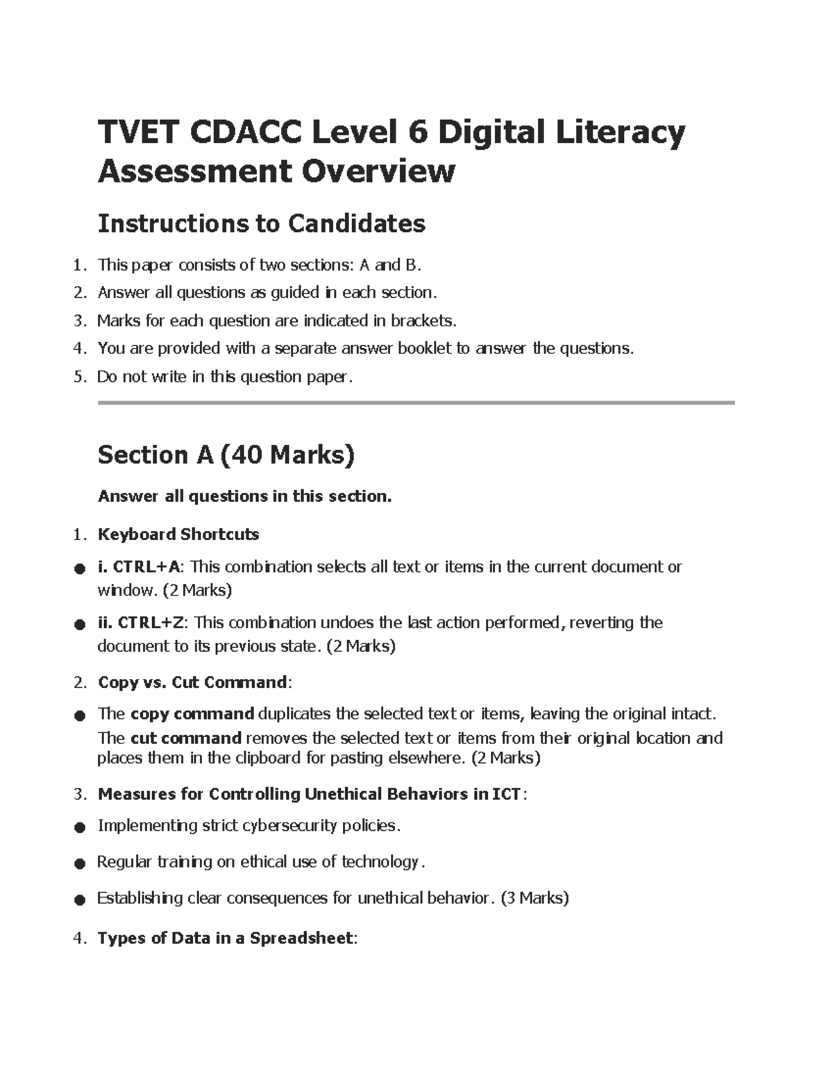 TVET CDACC Level 6 Digital Literacy Assessment Guide - Studocu
