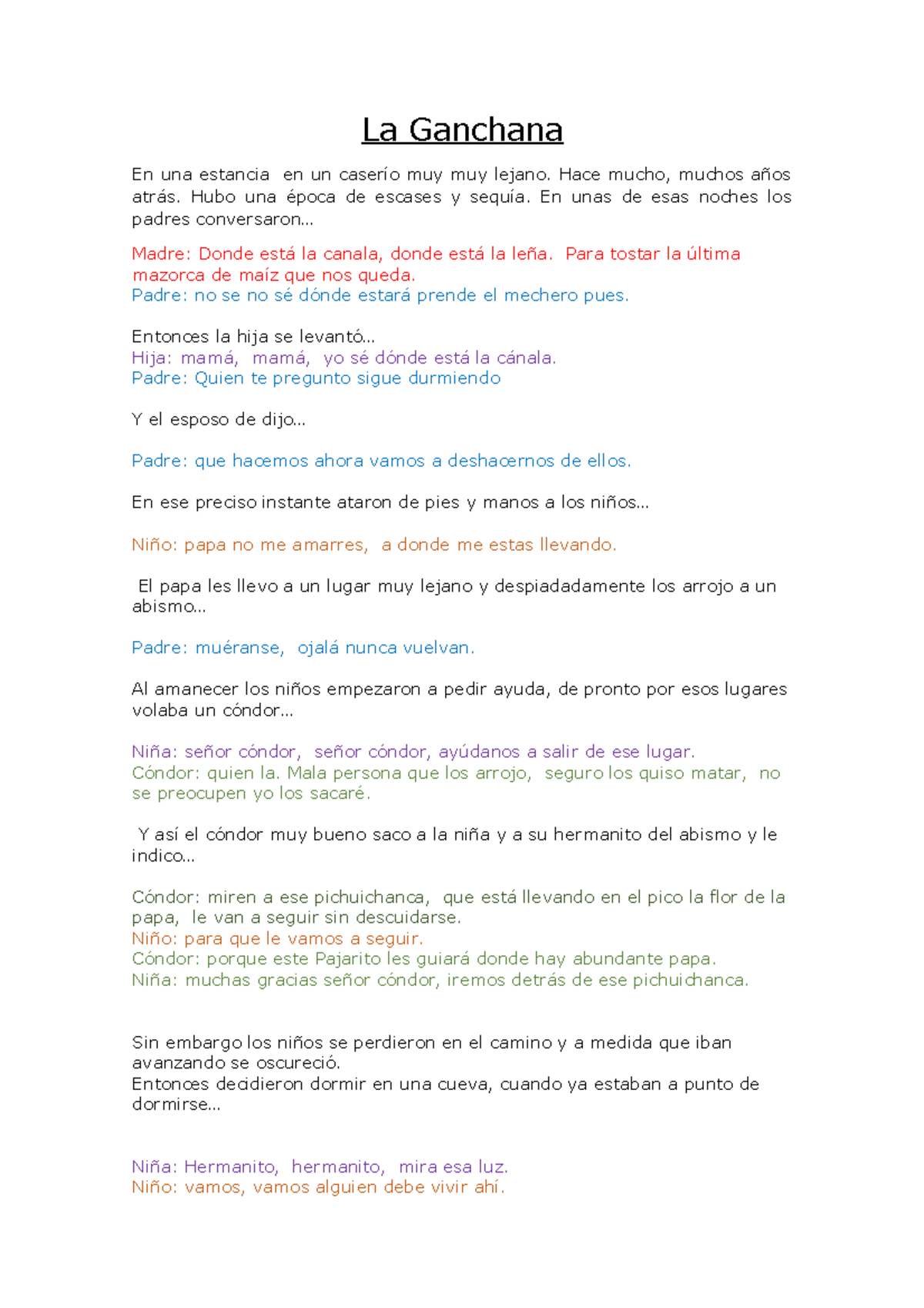 LA Ganchana - Cuento Tradicional: Una Fábula de Supervivencia y Rescate ...