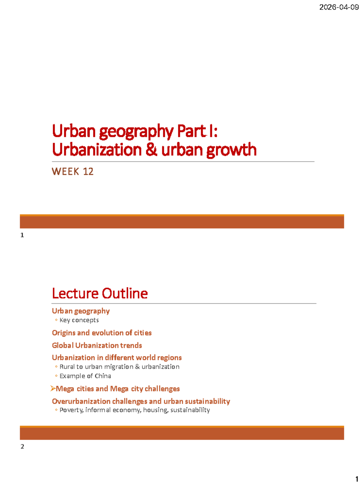 Urban Geography Lecture: Urbanization & Growth - Studocu