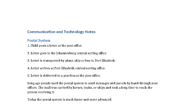 Communication and Technology Notes: Postal System & Media Evolution ...
